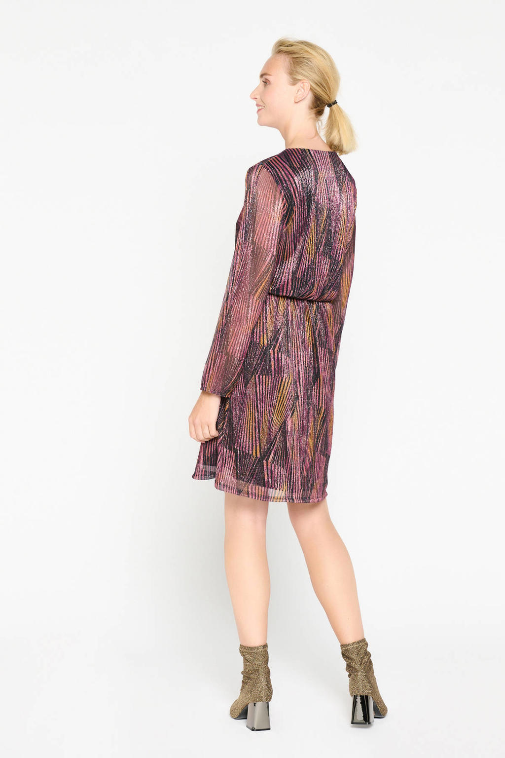 LOLALIZA jurk met all over print en open detail roze/zwrat | wehkamp