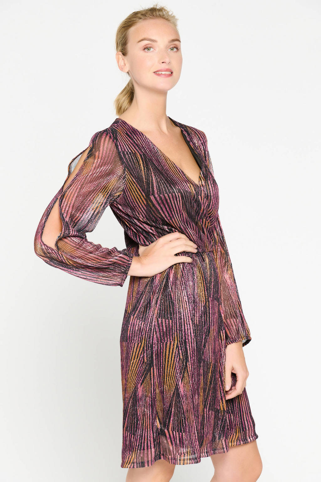 LOLALIZA jurk met all over print en open detail roze/zwrat | wehkamp