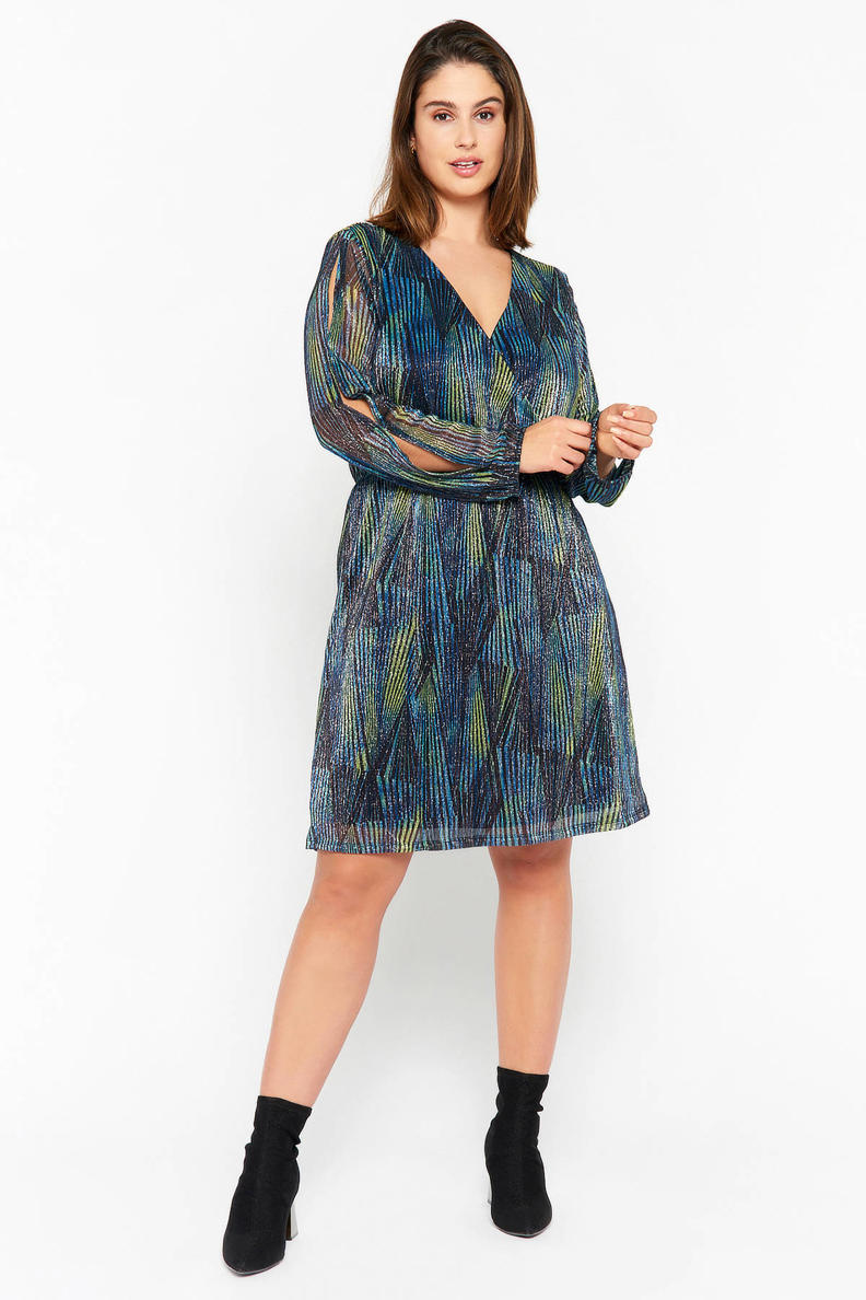 LOLALIZA jurk met all over print en open detail blauw/groen/zwart | wehkamp