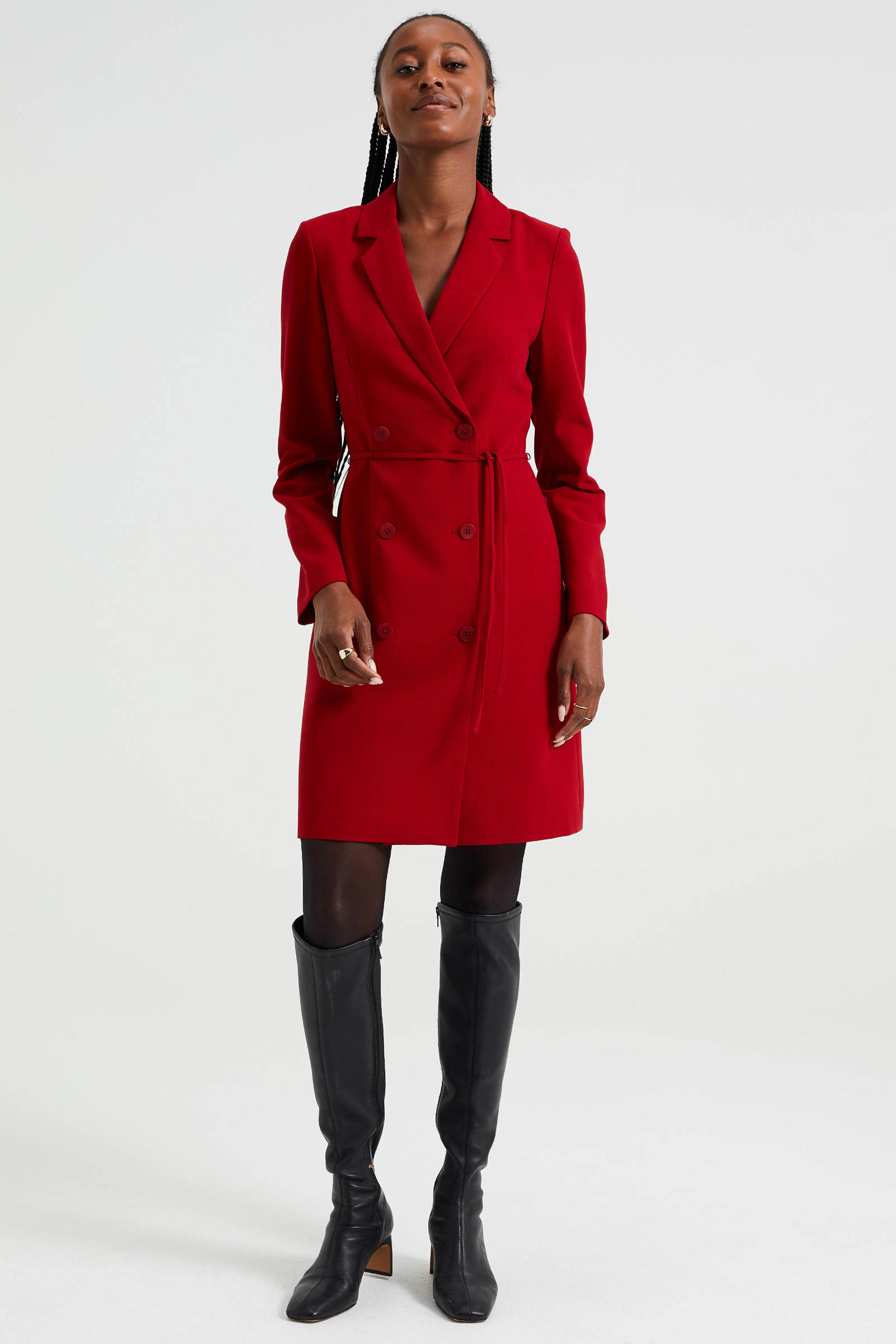 WE Fashion blazerjurk met ceintuur rood | wehkamp