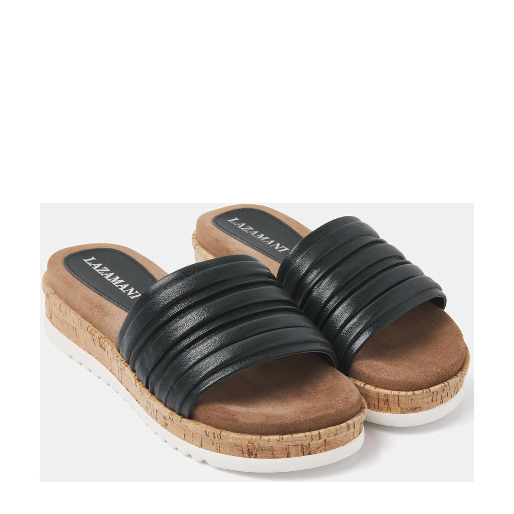 Lazamani leren slippers zwart | wehkamp
