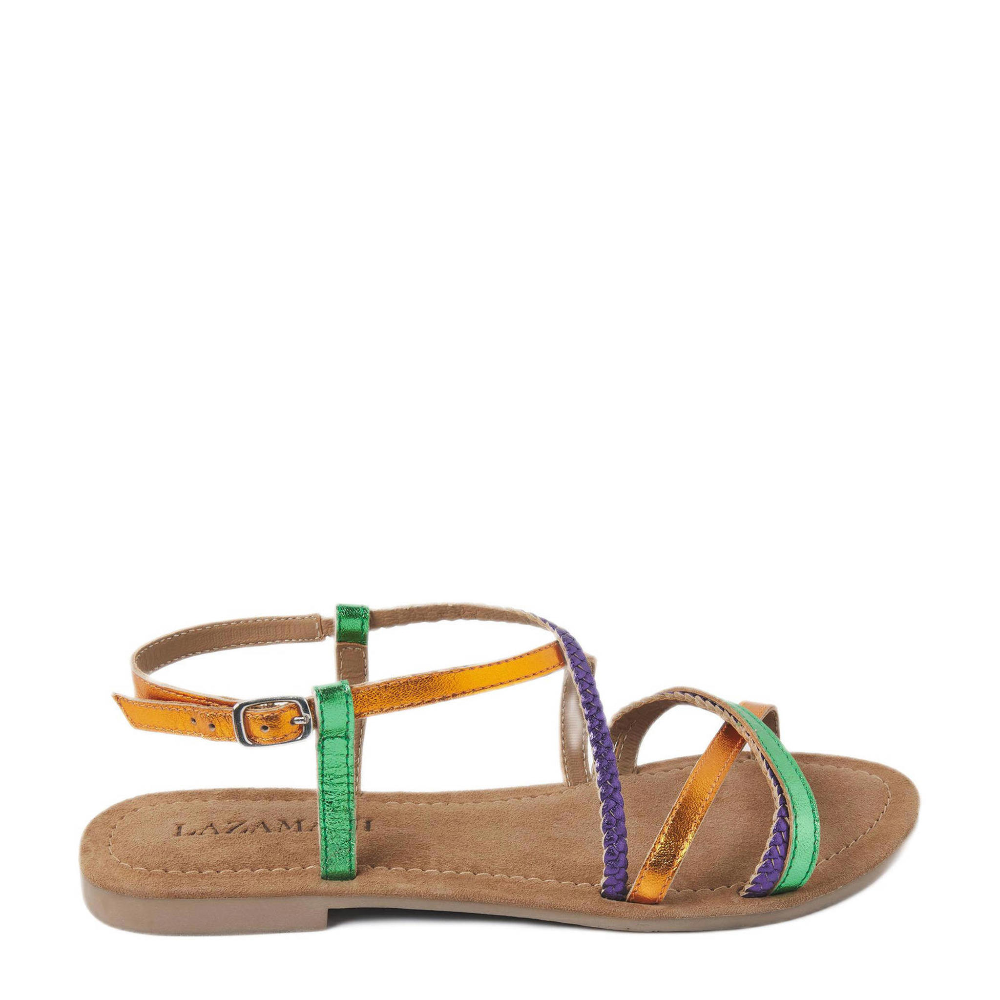 Lazamani leren sandalen oranje/groen/paars | wehkamp