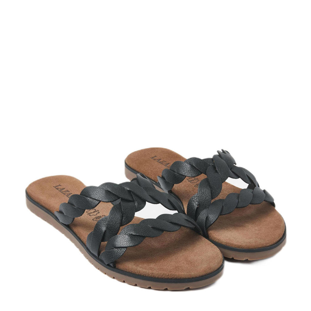 Lazamani leren slippers zwart | wehkamp