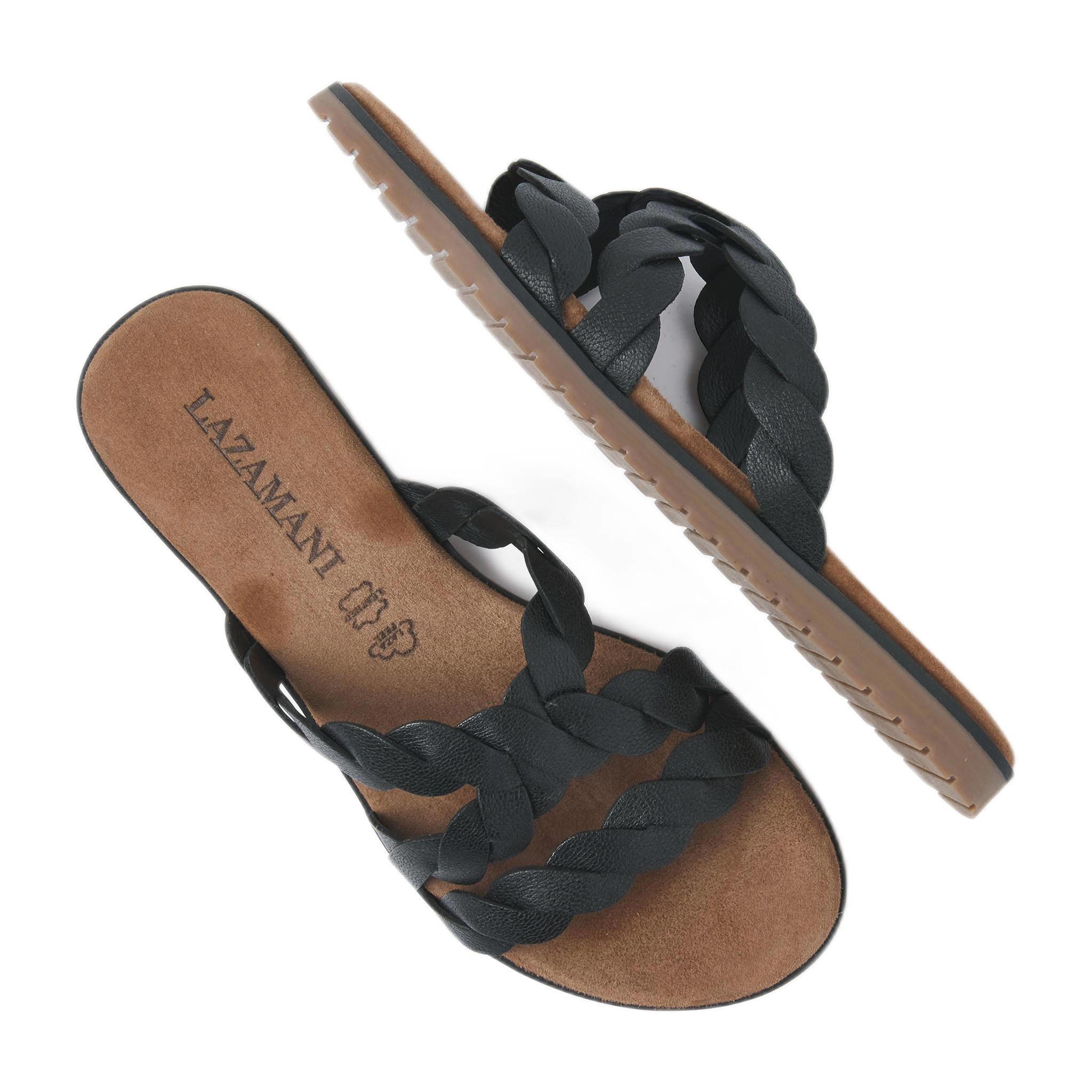 Lazamani leren slippers zwart | wehkamp