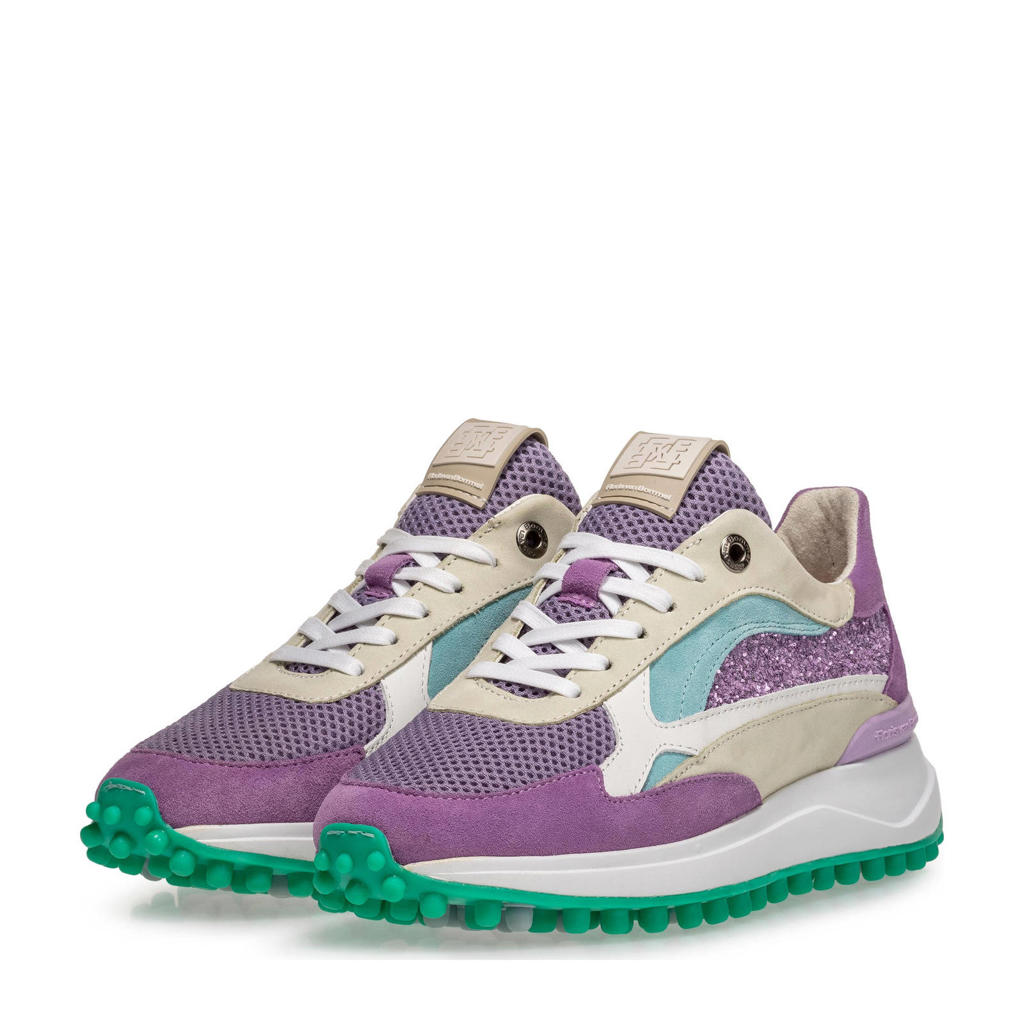 Floris van Bommel Noppi leren sneakers paars | wehkamp