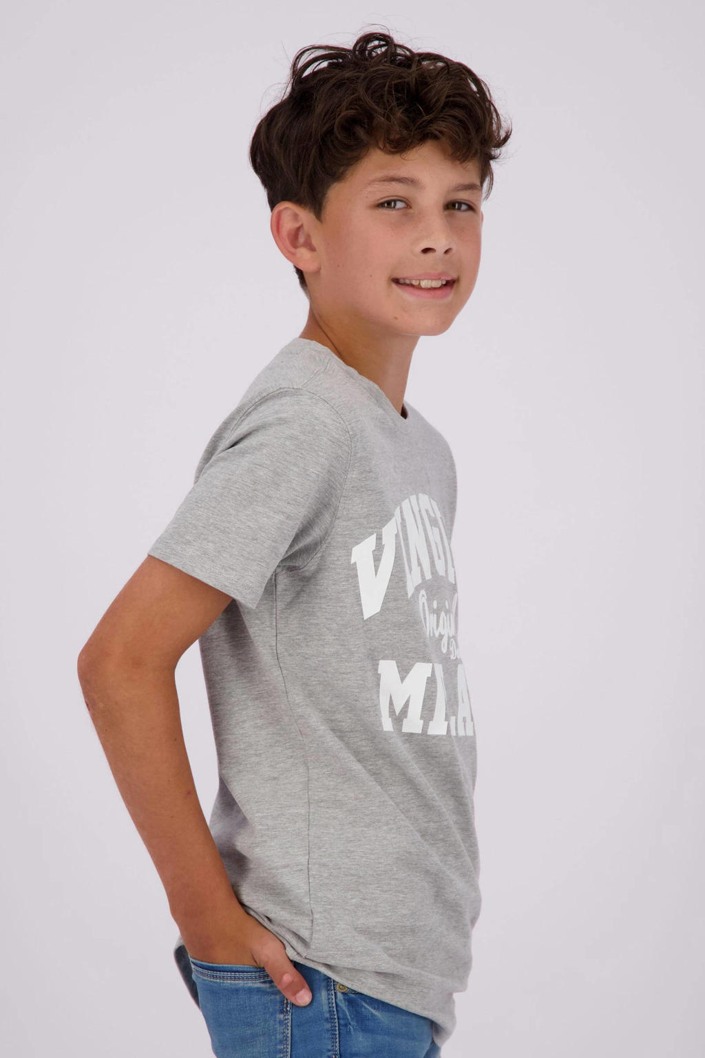 Vingino T-shirt met logo grijs melange | wehkamp
