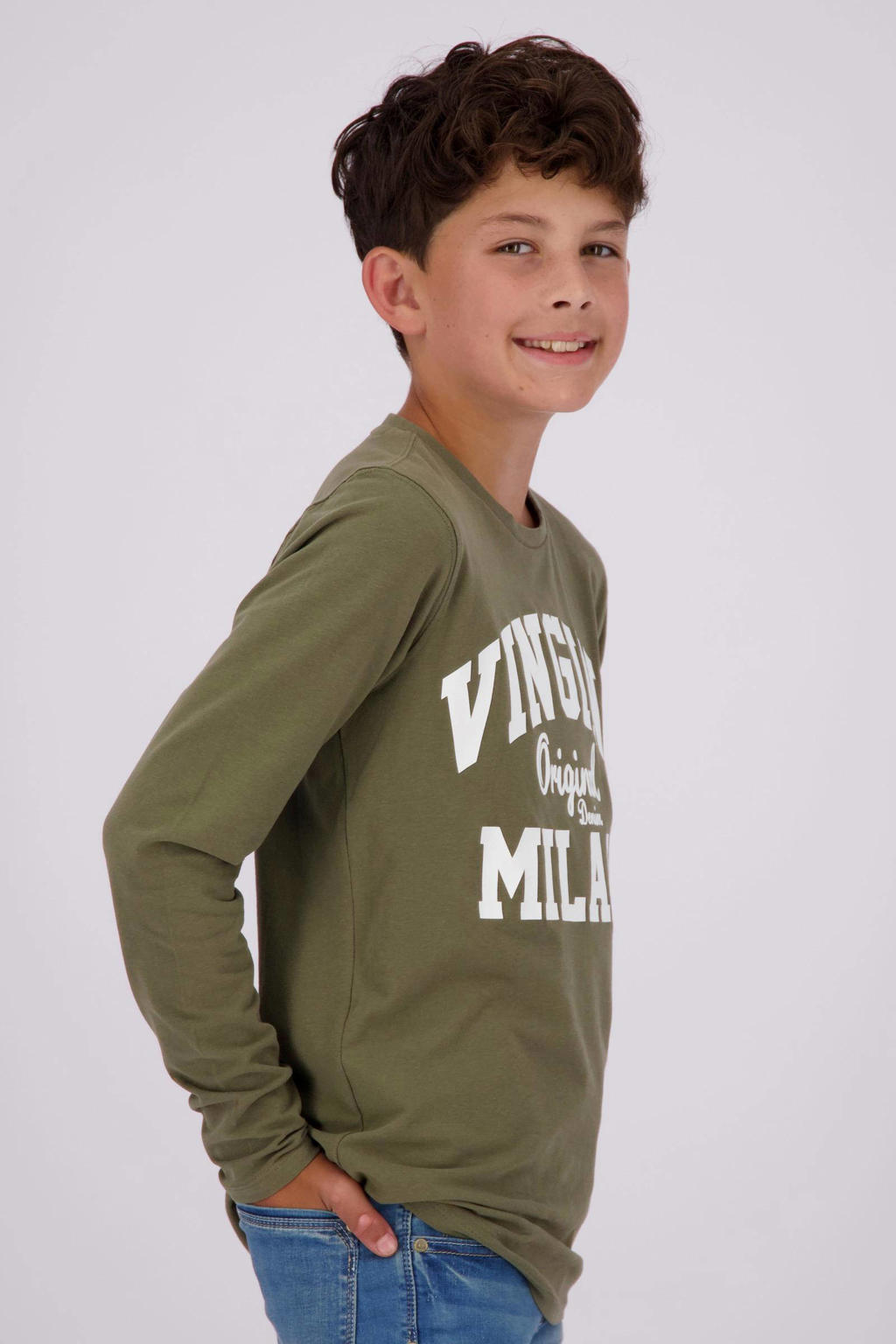Vingino longsleeve met logo army groen | wehkamp