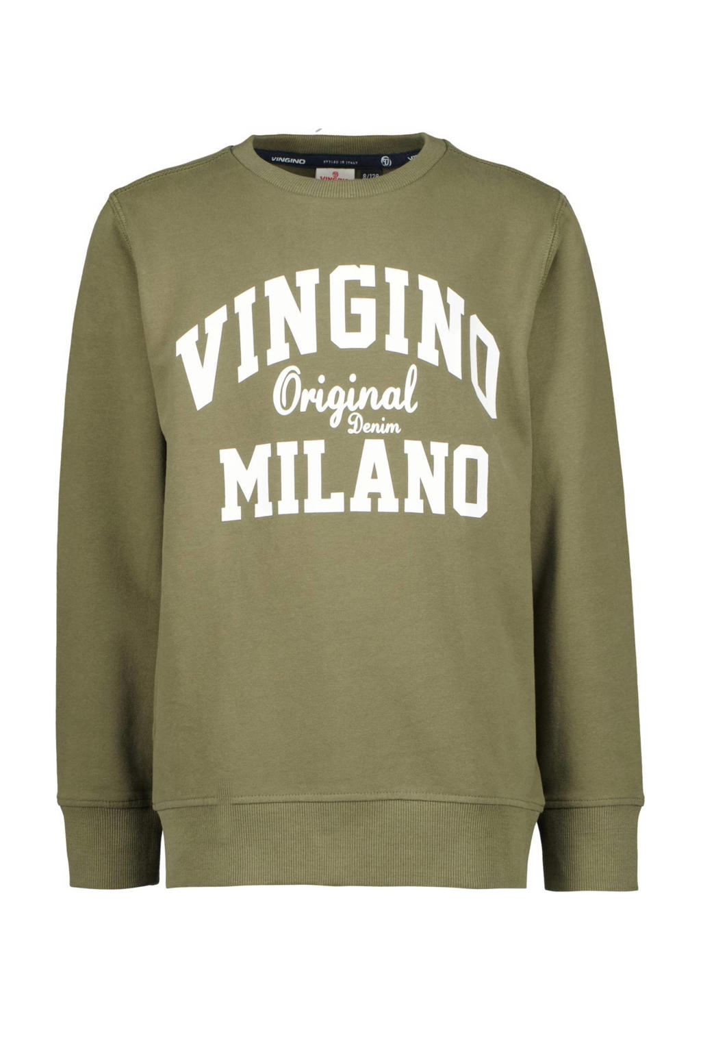 Vingino sweater met logo army groen | wehkamp