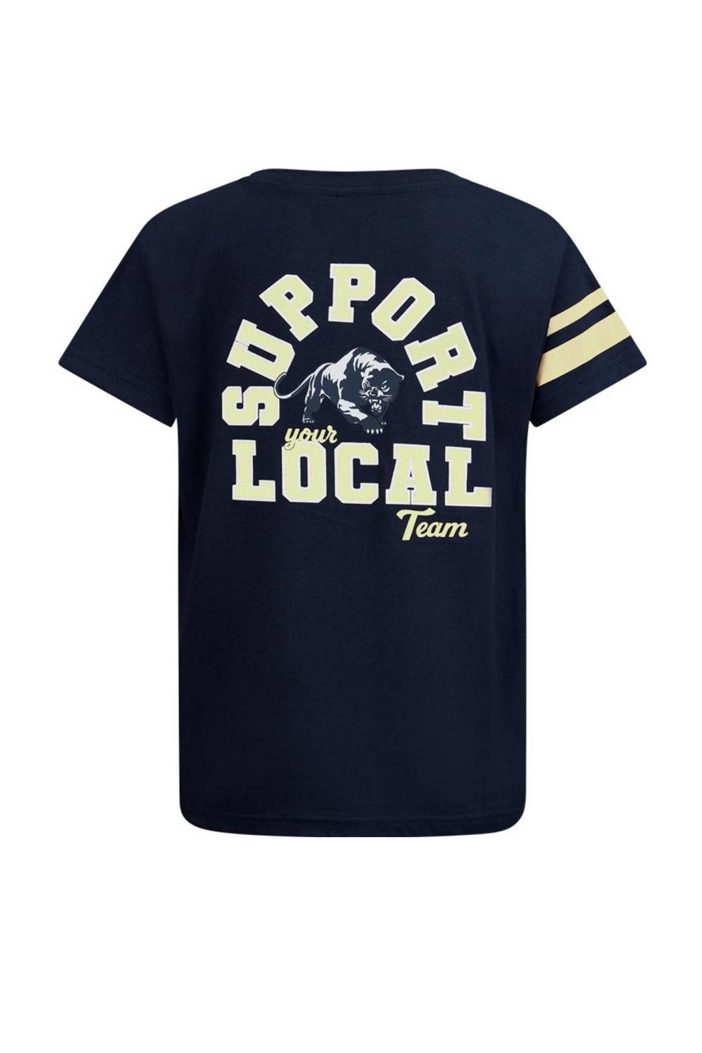 Retour Jeans T-shirt Pharrel met backprint donkerblauw/geel | wehkamp