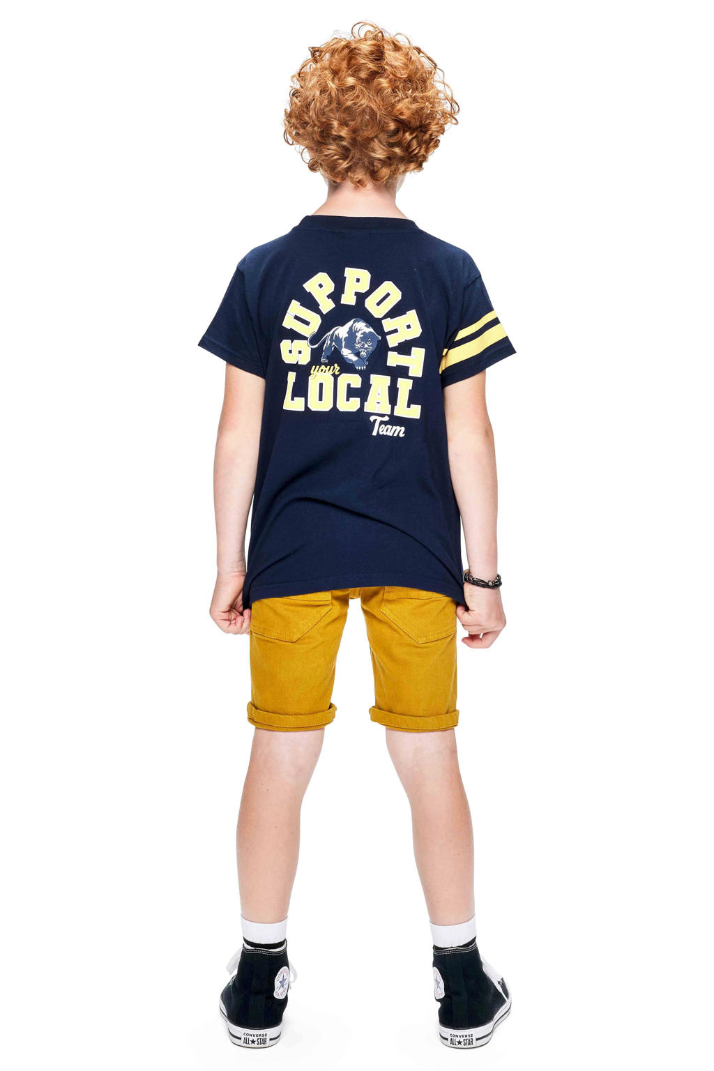 Retour Jeans T-shirt Pharrel met backprint donkerblauw/geel | wehkamp