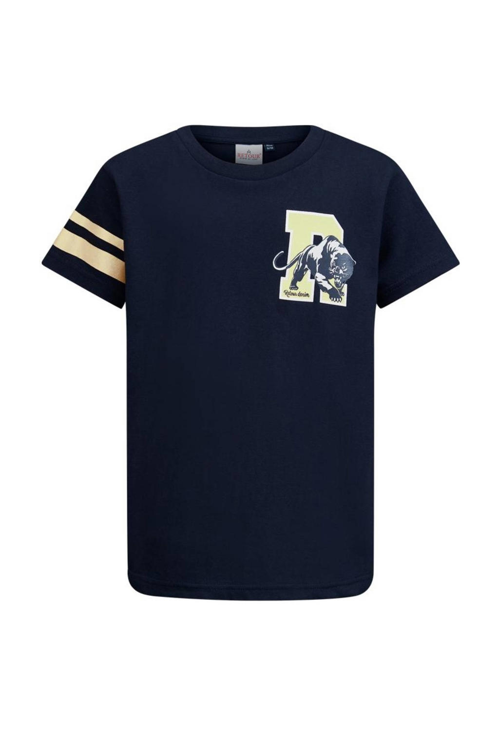 Retour Jeans T-shirt Pharrel met backprint donkerblauw/geel | wehkamp