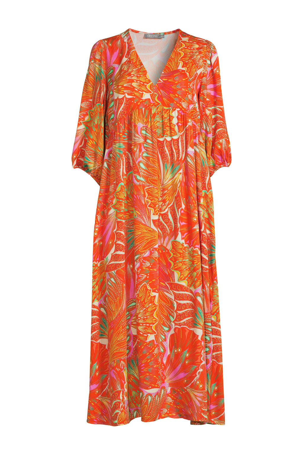 Geisha jurk met bladprint oranje/roze/groen | wehkamp