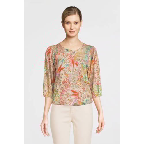 Geisha Top Met All Over Print Zand Oranje Blauw Geisha Top Zonder Mouw