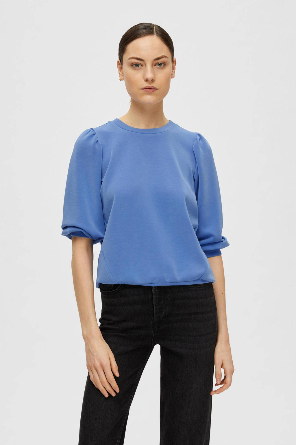 SELECTED FEMME sweater SLFTENNY met plooien blauw | wehkamp