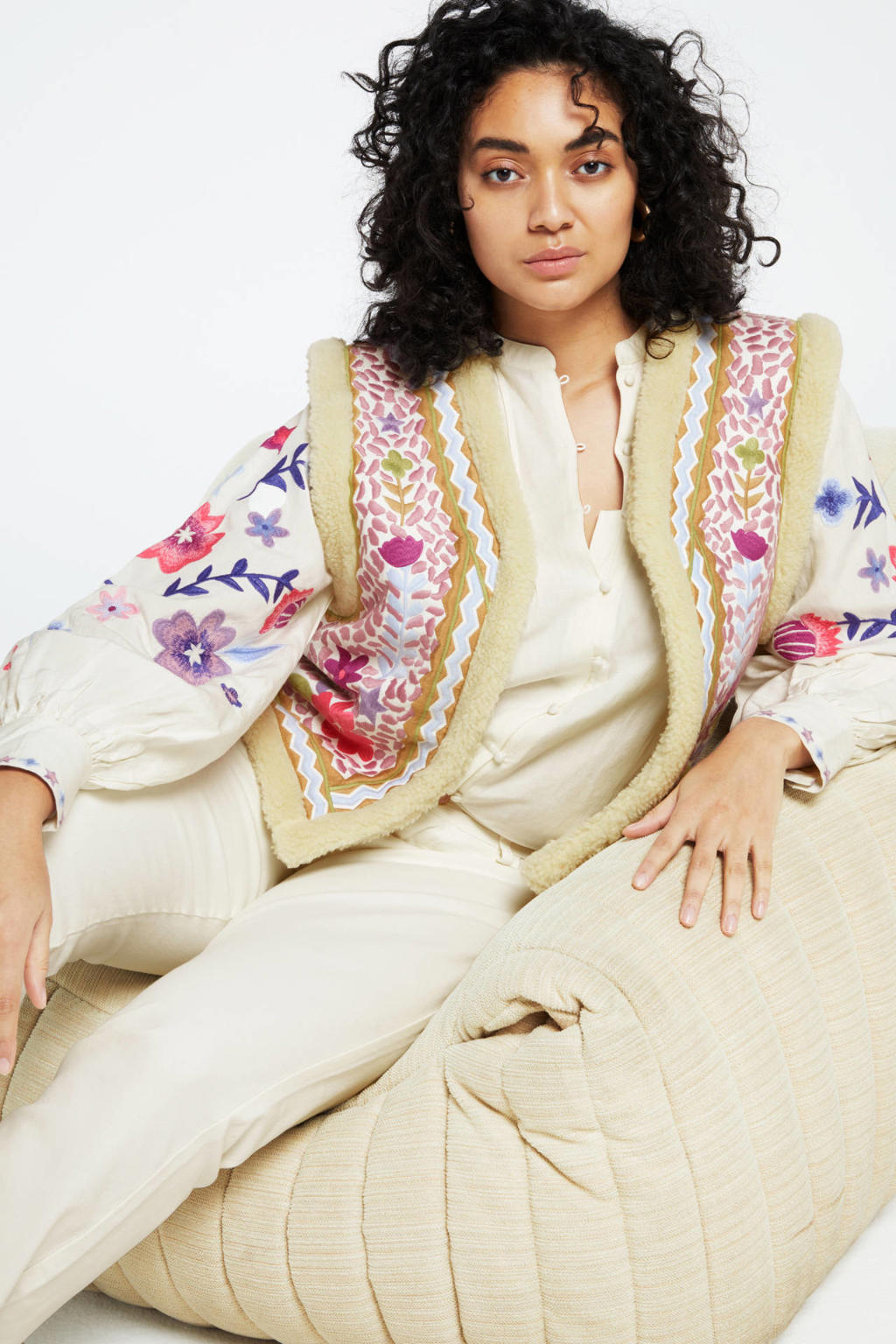 Fabienne Chapot gilet Jimmy met all over print ecru/lilac/groen | wehkamp