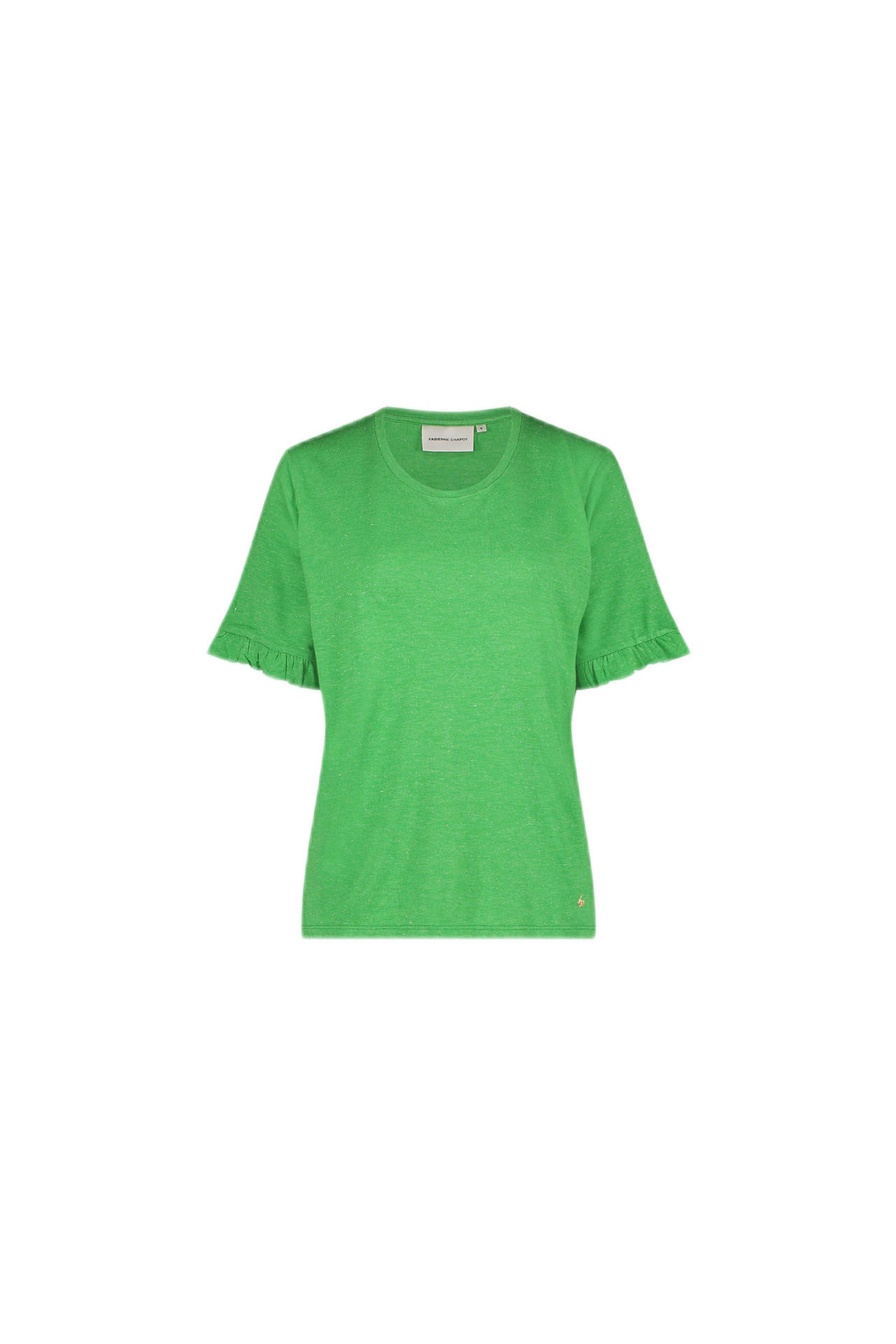 Fabienne Chapot T-shirt Glitter met volant groen | wehkamp