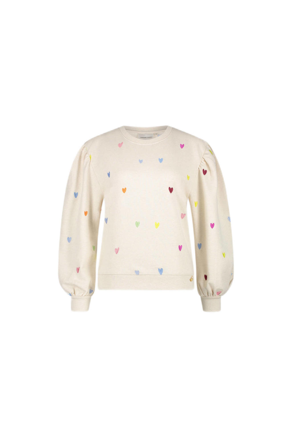 Fabienne Chapot sweater Lin met hartjes met broderie ecru/ blauw/geel ...