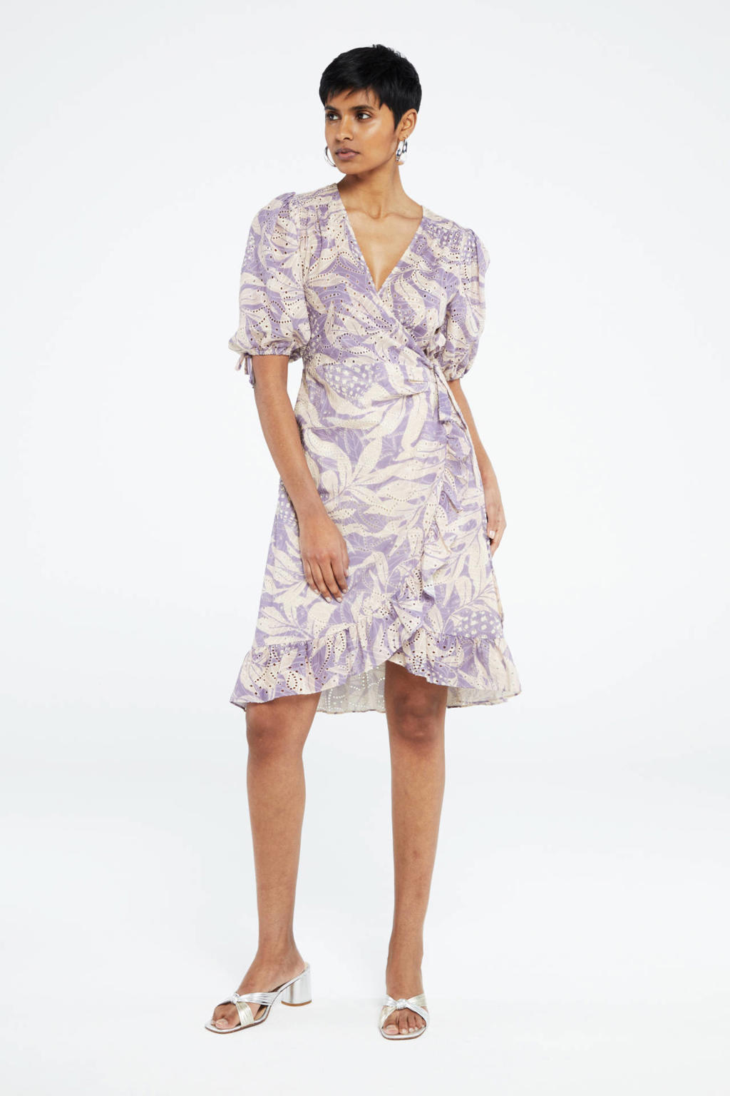 Fabienne Chapot overslagjurk Marley Dress met bladprint lila/roze | wehkamp
