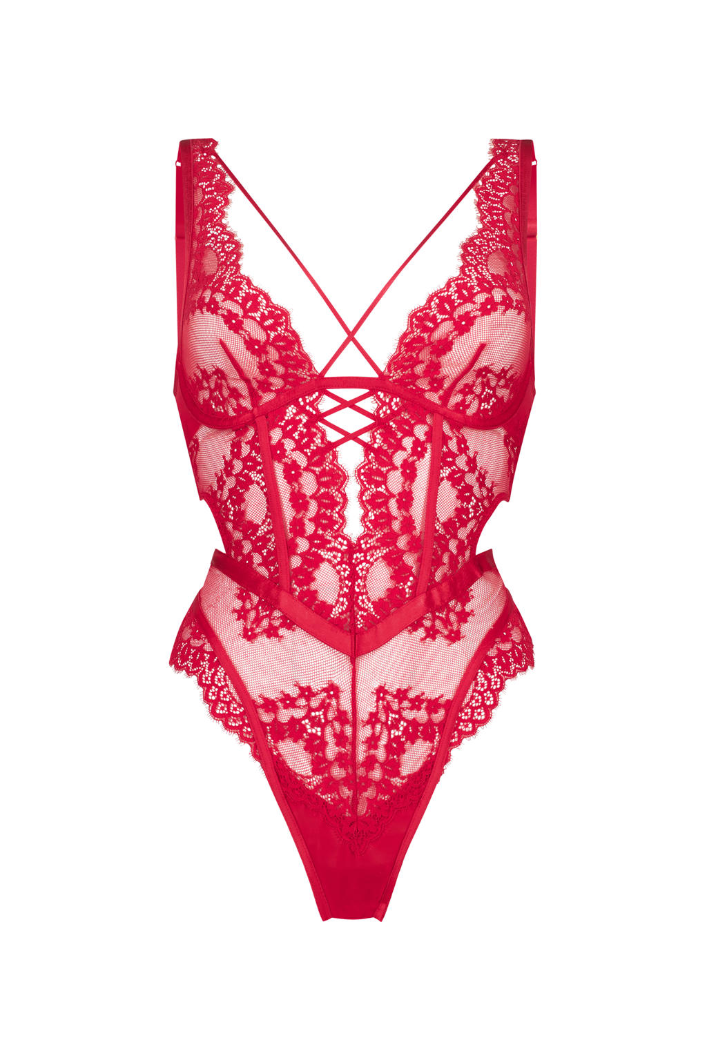 Hunkemöller stringbody met beugel Sanne rood | wehkamp