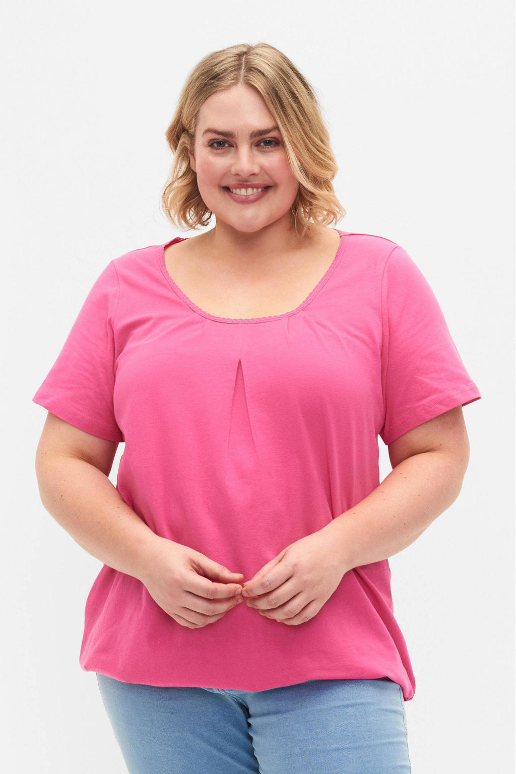 Zizzi top VPOLLY met plooien roze | wehkamp