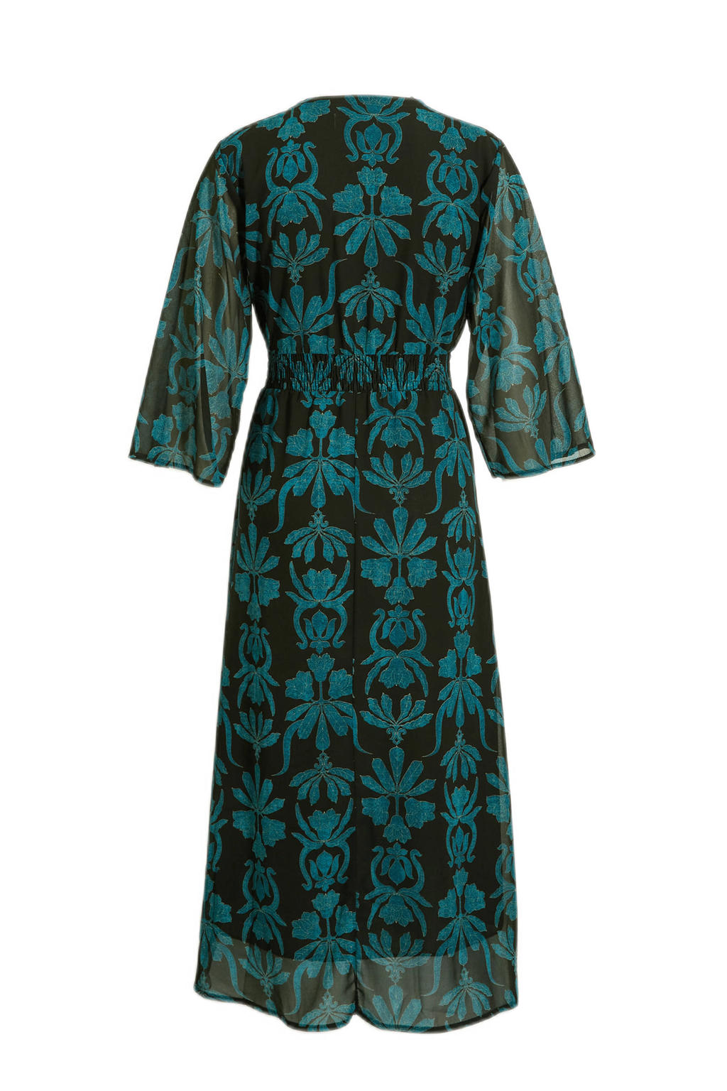 LOLALIZA maxi jurk met all over print en ceintuur zwart/petrol | wehkamp