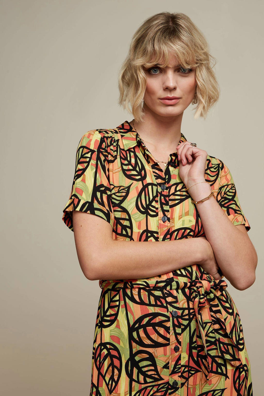 King Louie blousejurk Olive Dress Parra met all over print en ceintuur ...