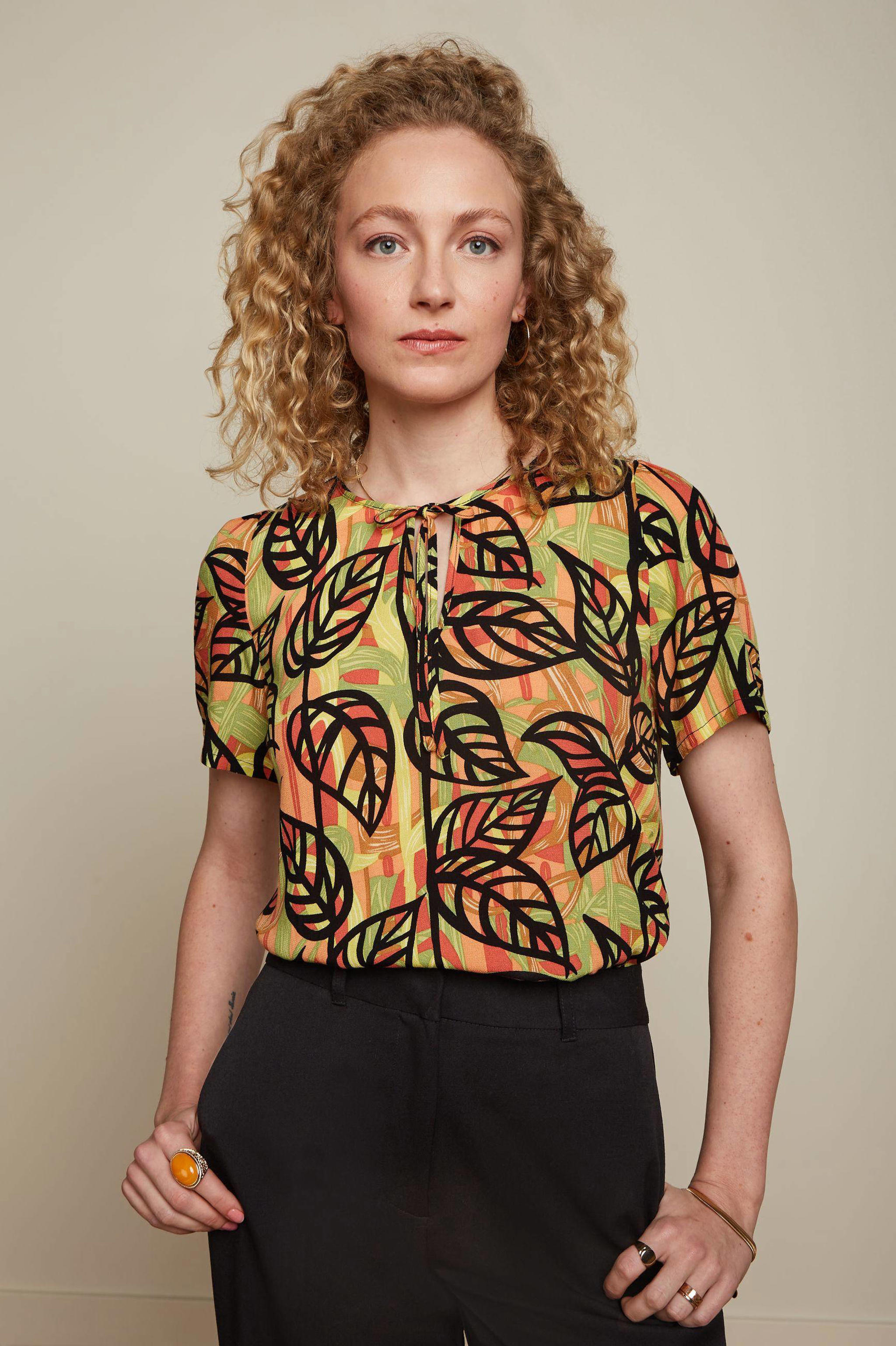 King Louie top Izzy Top Parra met bladprint groen/zwart/oranje | wehkamp