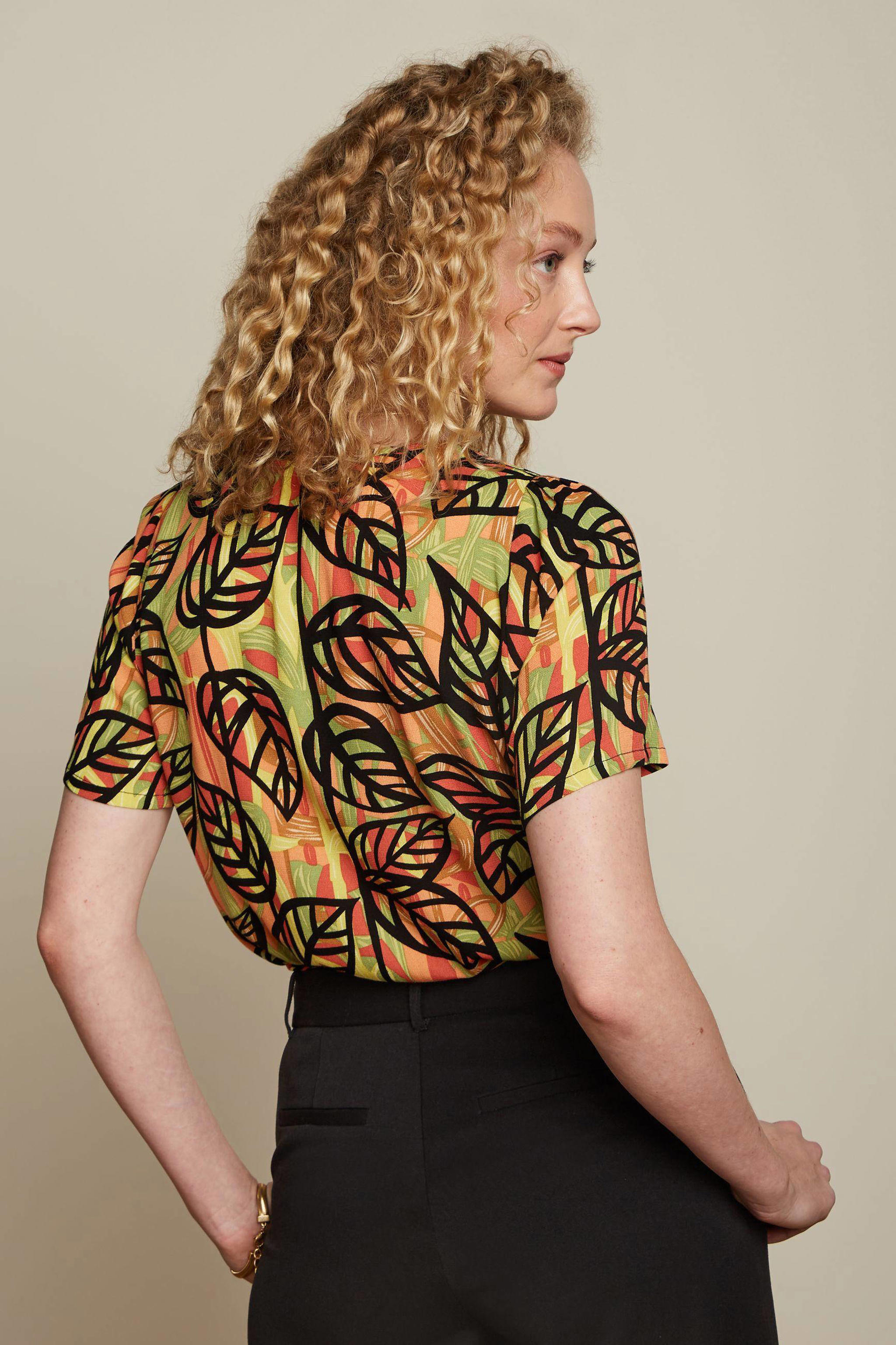 King Louie top Izzy Top Parra met bladprint groen/zwart/oranje | wehkamp