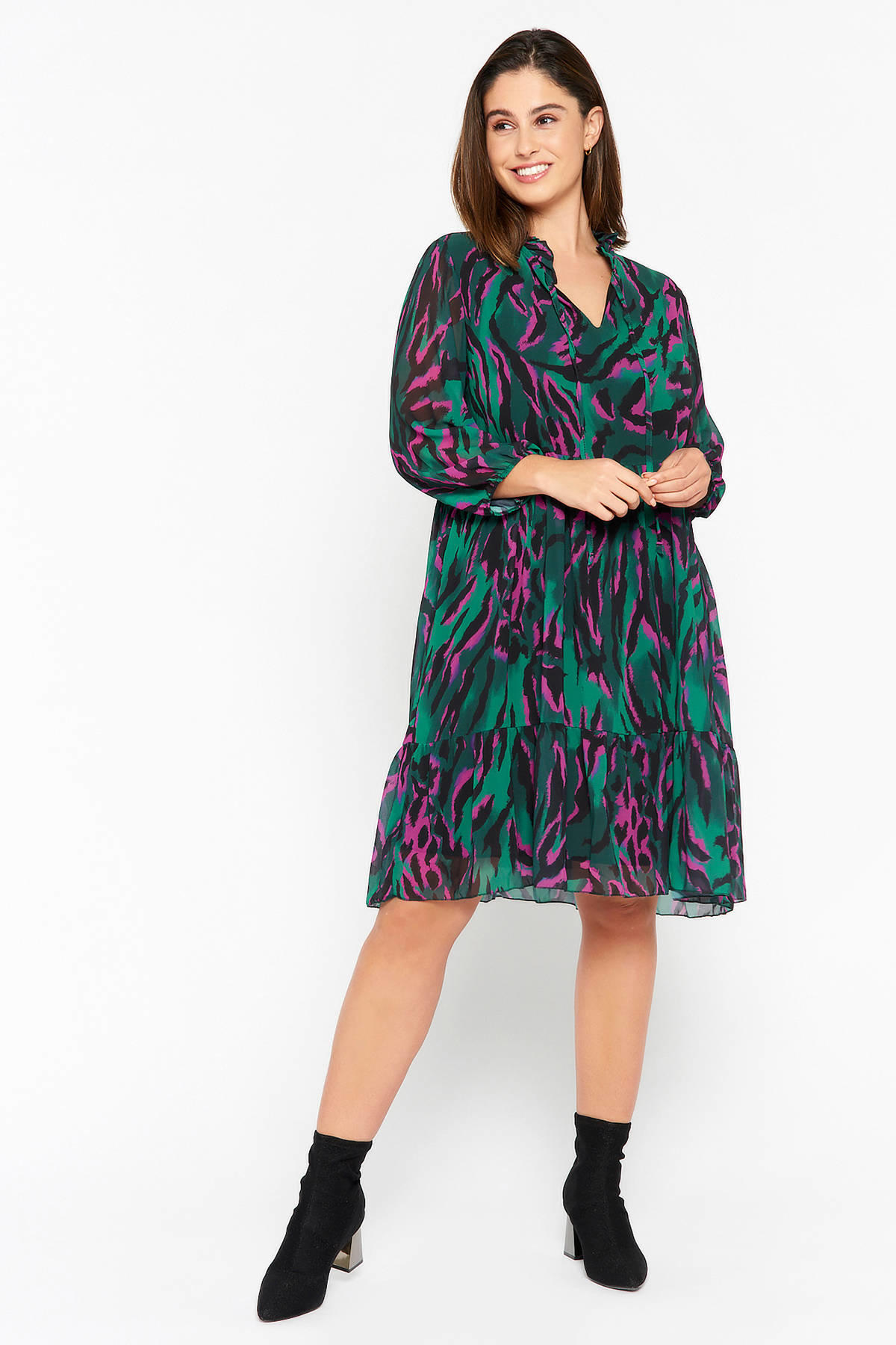 LOLALIZA jurk met all over print donkergroen | wehkamp