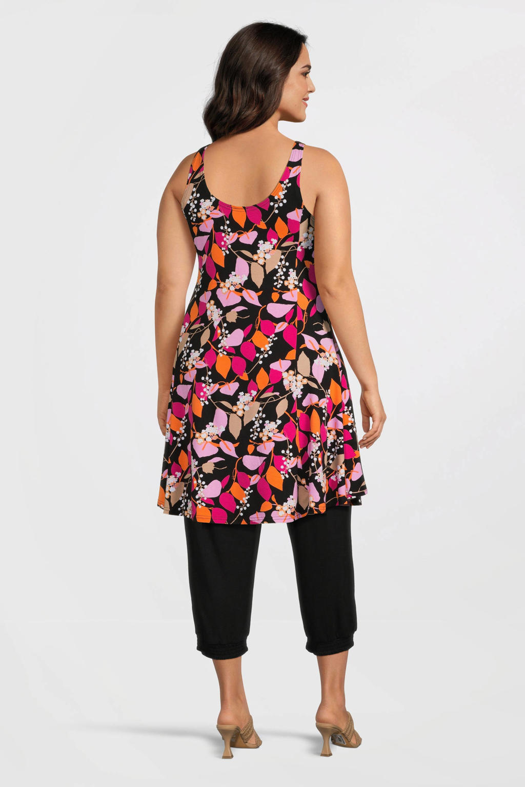 Zhenzi tuniek ESTELLE met bladprint roze/oranje/zwart | wehkamp