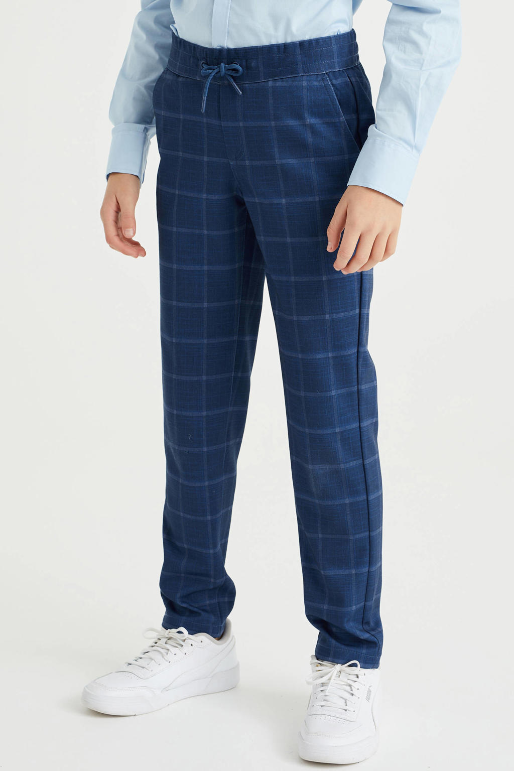 WE Fashion geruite slim fit broek blauw | wehkamp