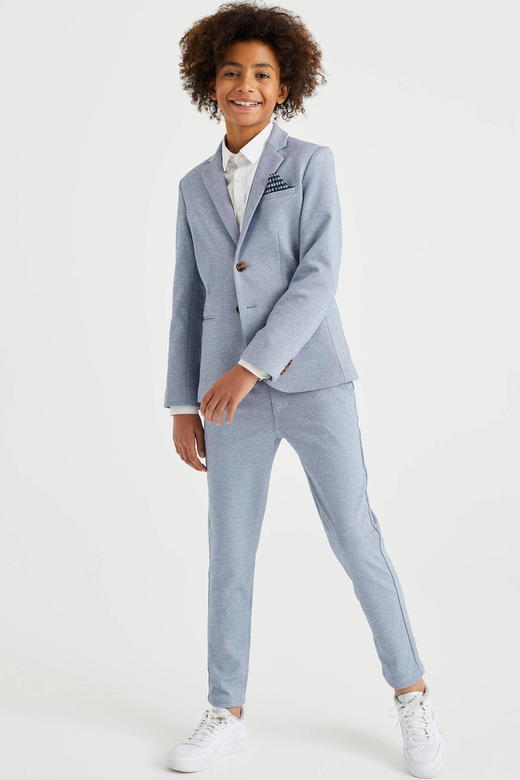 WE Fashion gemêleerde slim fit broek grijsblauw | wehkamp