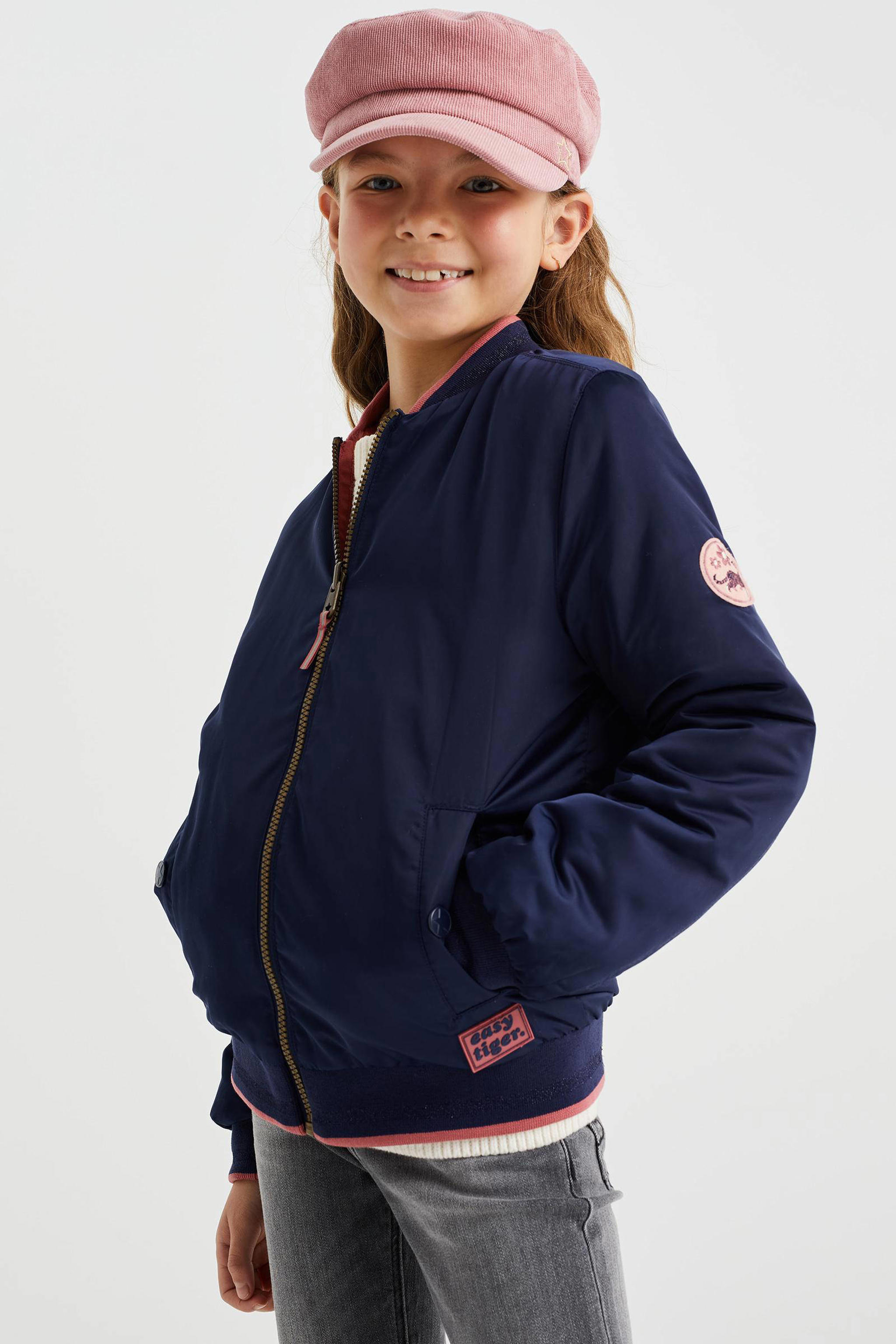 WE Fashion reversible bomberjack zomer donkerblauw/roze | wehkamp