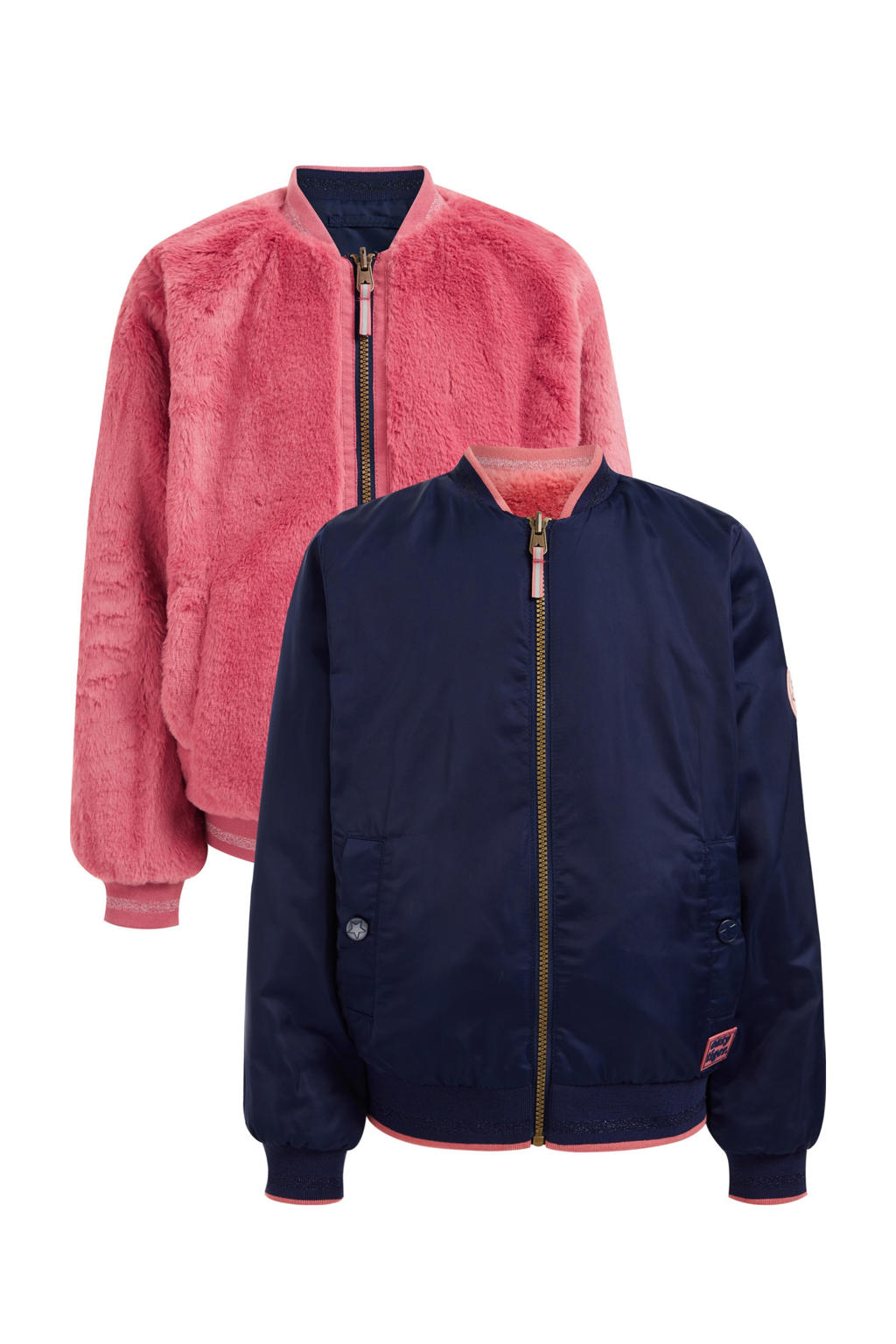 WE Fashion reversible bomberjack zomer donkerblauw/roze | wehkamp