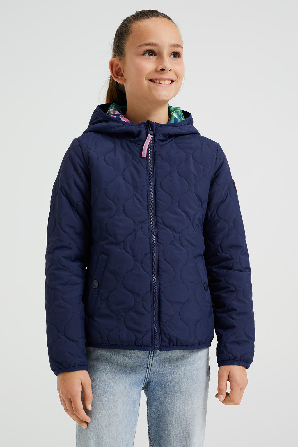 WE Fashion reversible quilted zomerjas van polyester donkerblauw/roze ...