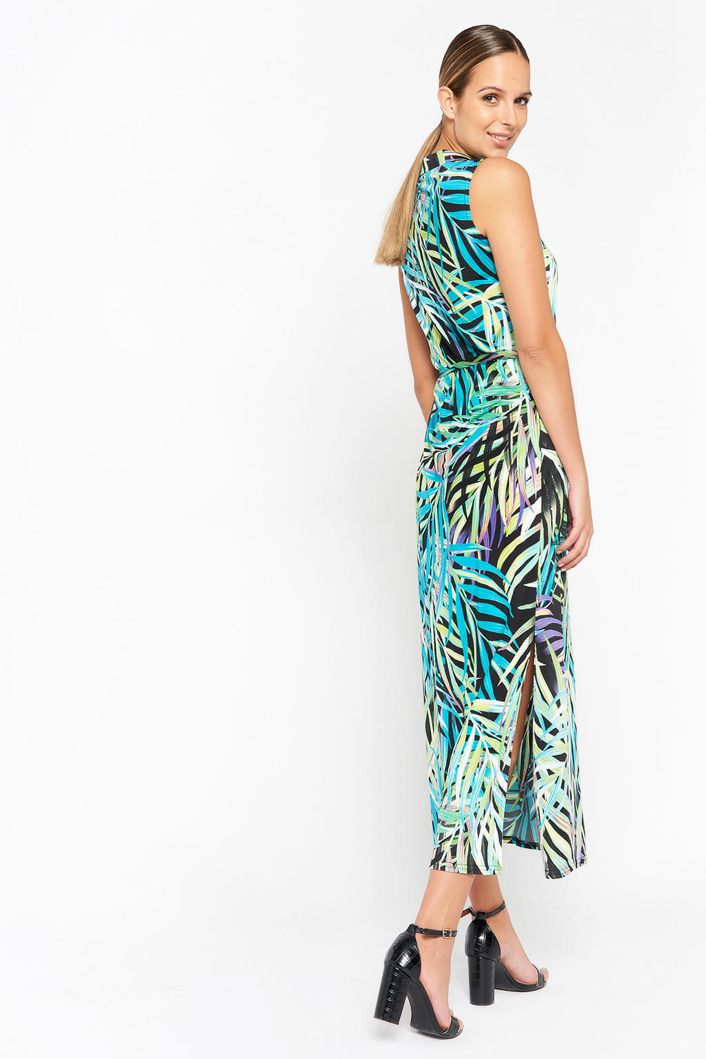 LOLALIZA jurk met bladprint en ceintuur multi | wehkamp