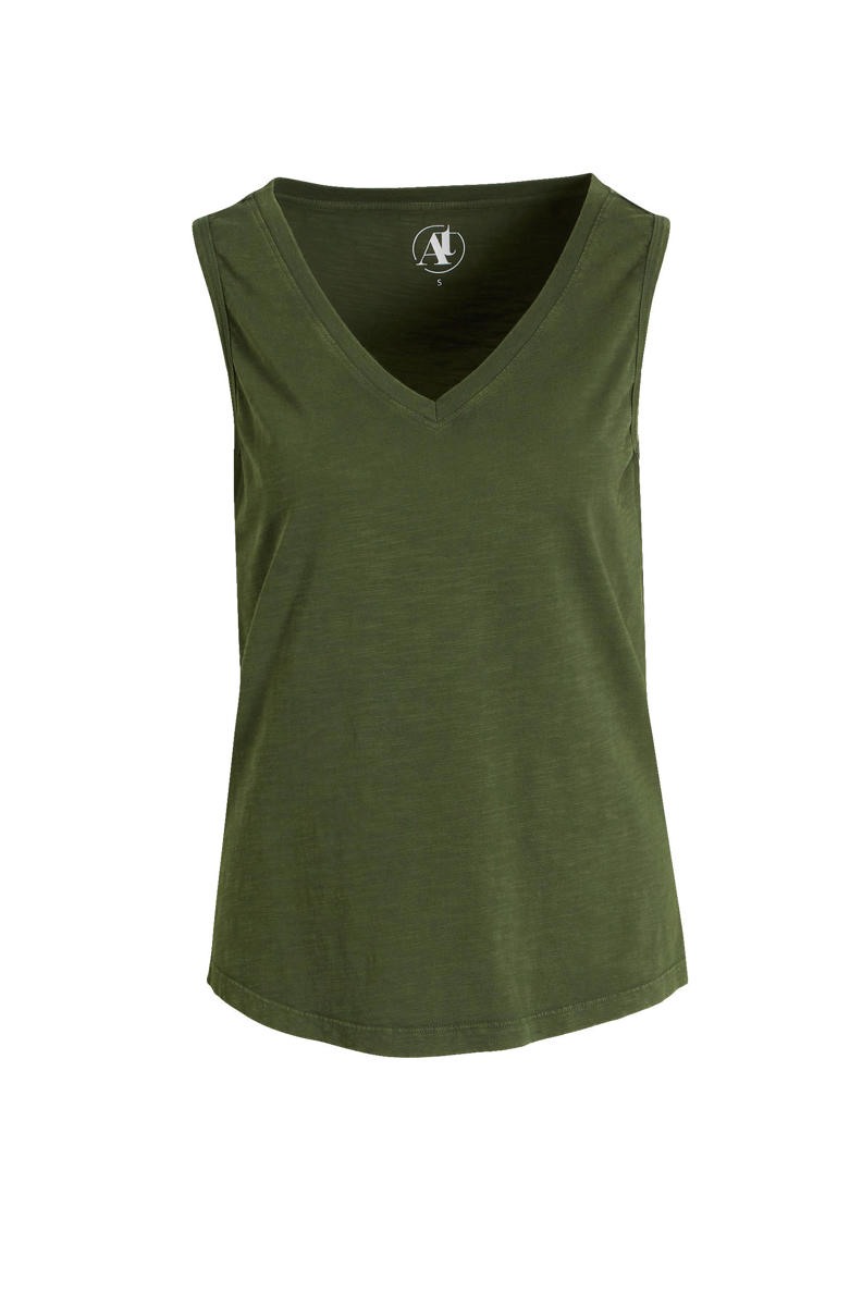 anytime slub v-hals hemd khaki | wehkamp