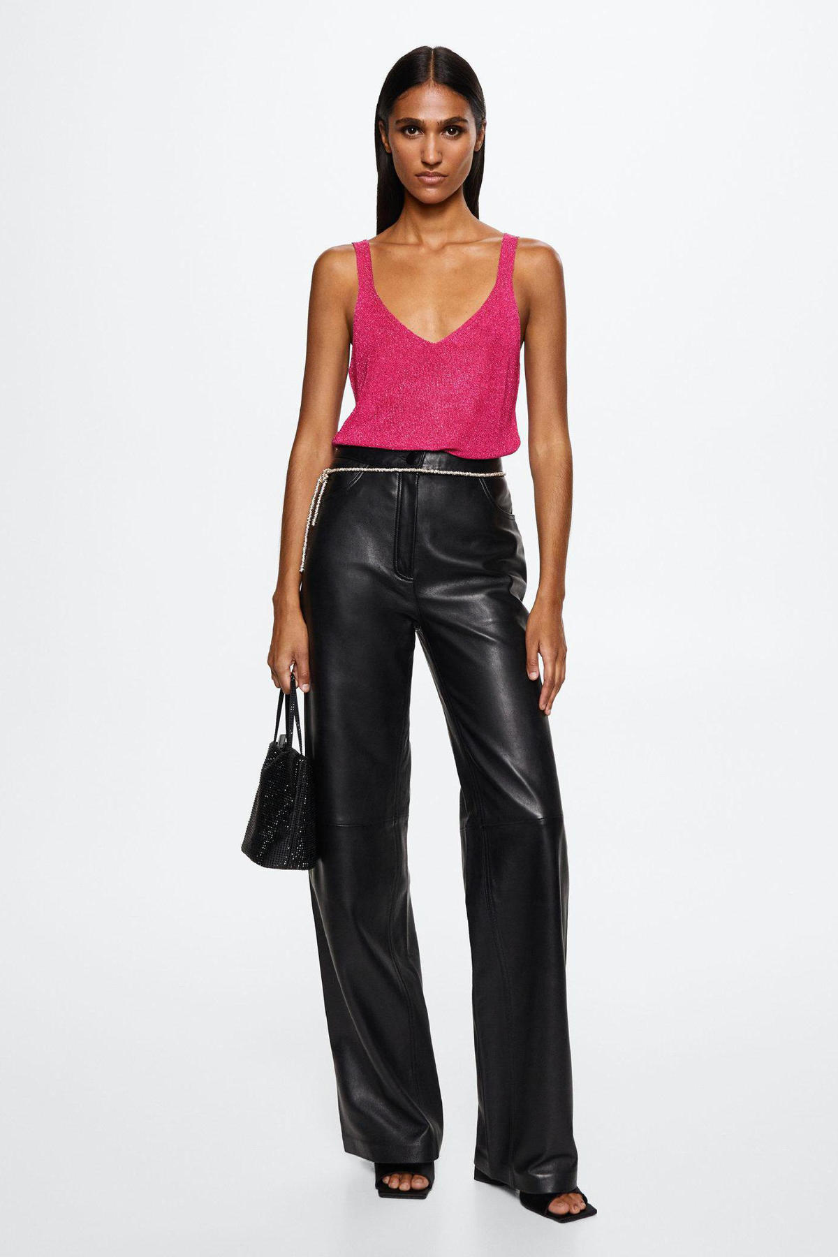 Mango ribgebreide top fuchsia | wehkamp