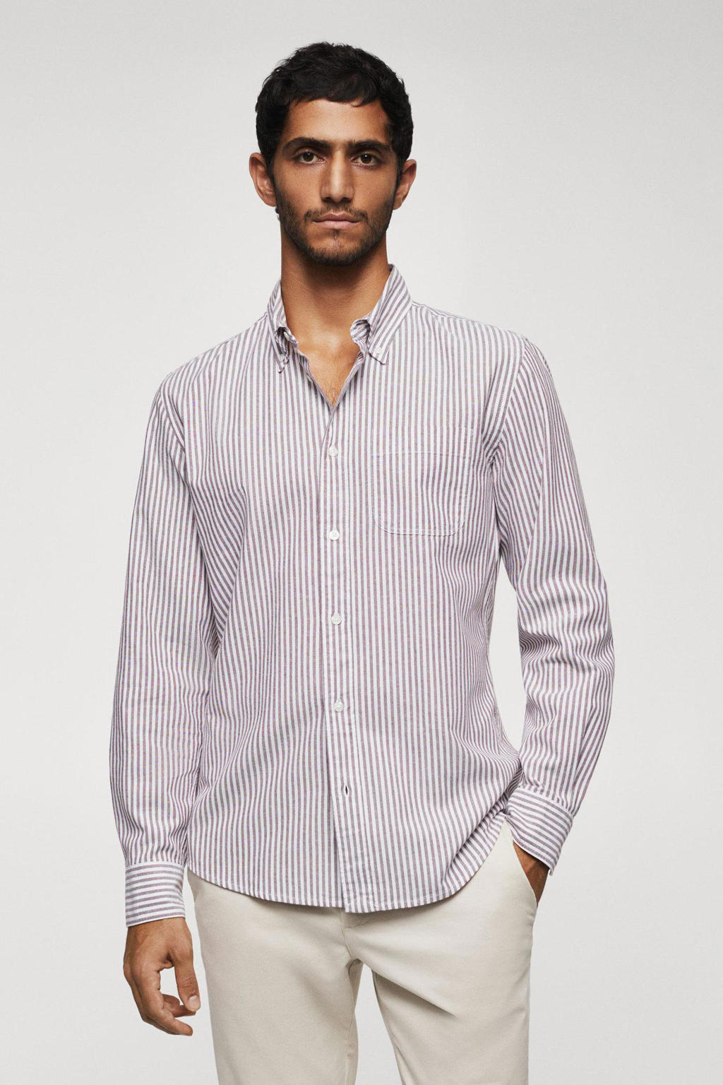 Mango Man gestreept regular fit overhemd donker rood | wehkamp