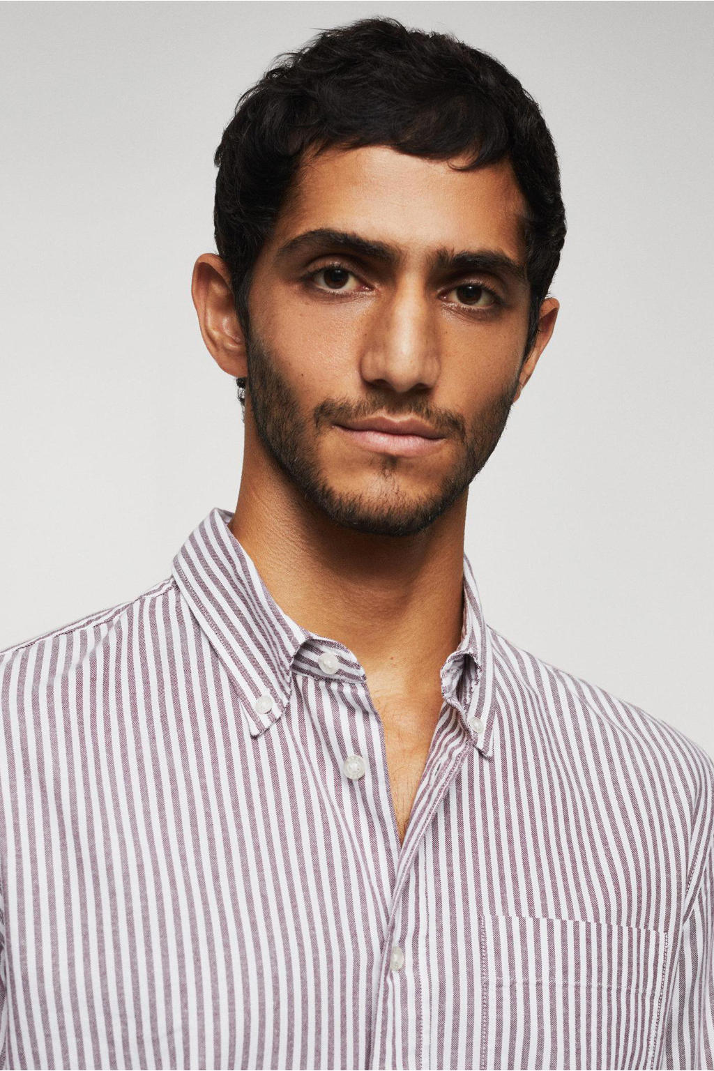 Mango Man gestreept regular fit overhemd donker rood | wehkamp