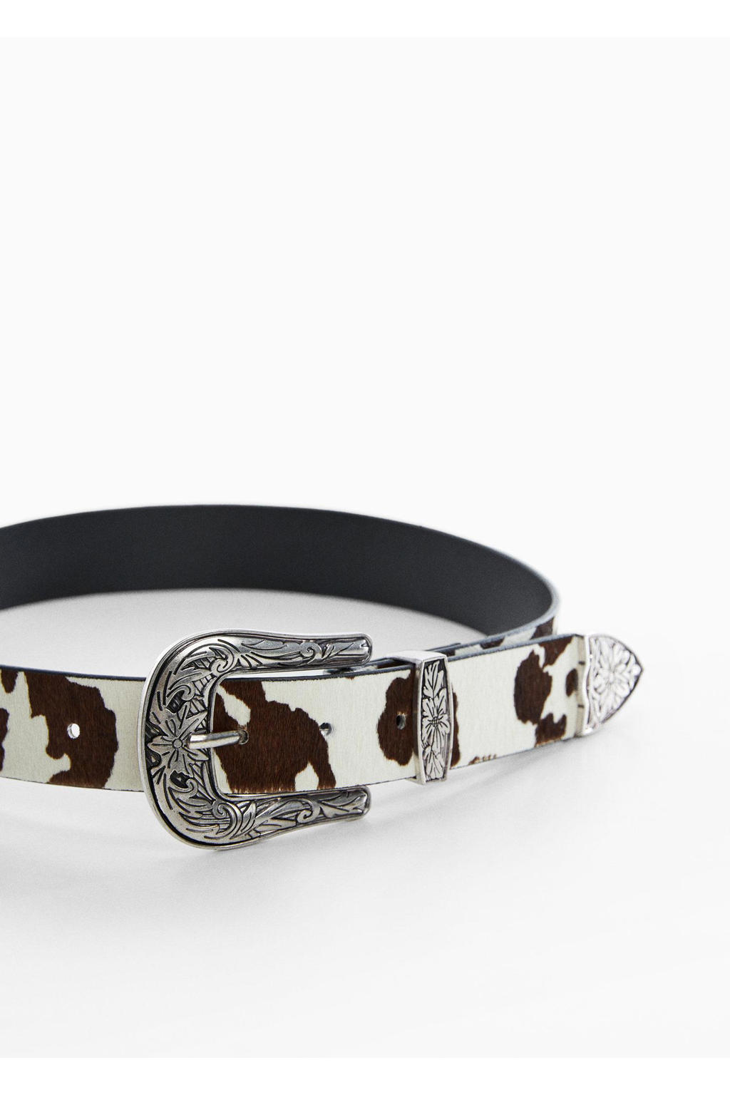 Mango leren riem met dierenprint wit/bruin | wehkamp