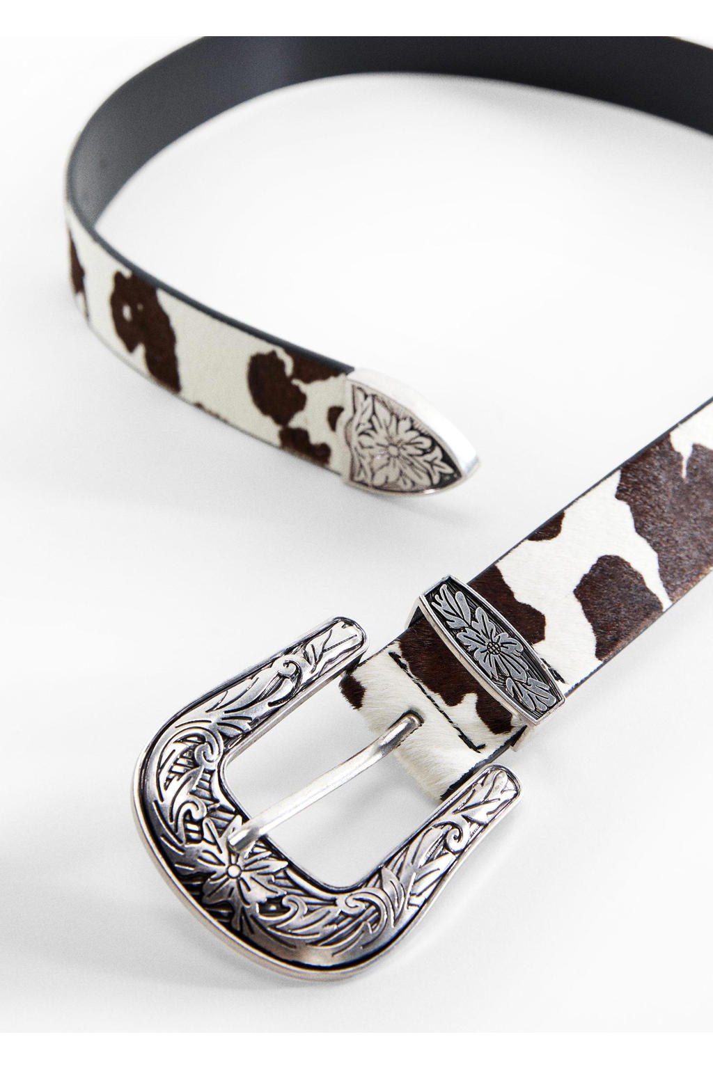 Mango leren riem met dierenprint wit/bruin | wehkamp