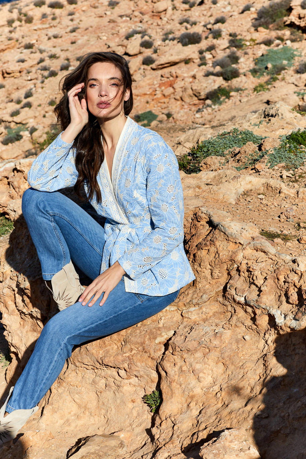 Anna by Anna van Toor gebloemde kimono blazer lichtblauw/wit | wehkamp