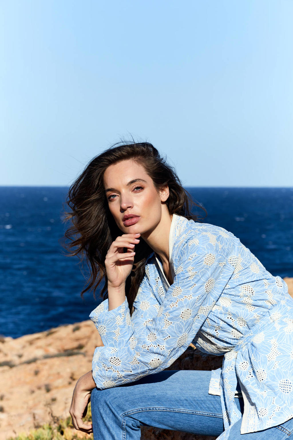 Anna by Anna van Toor gebloemde kimono blazer lichtblauw/wit | wehkamp