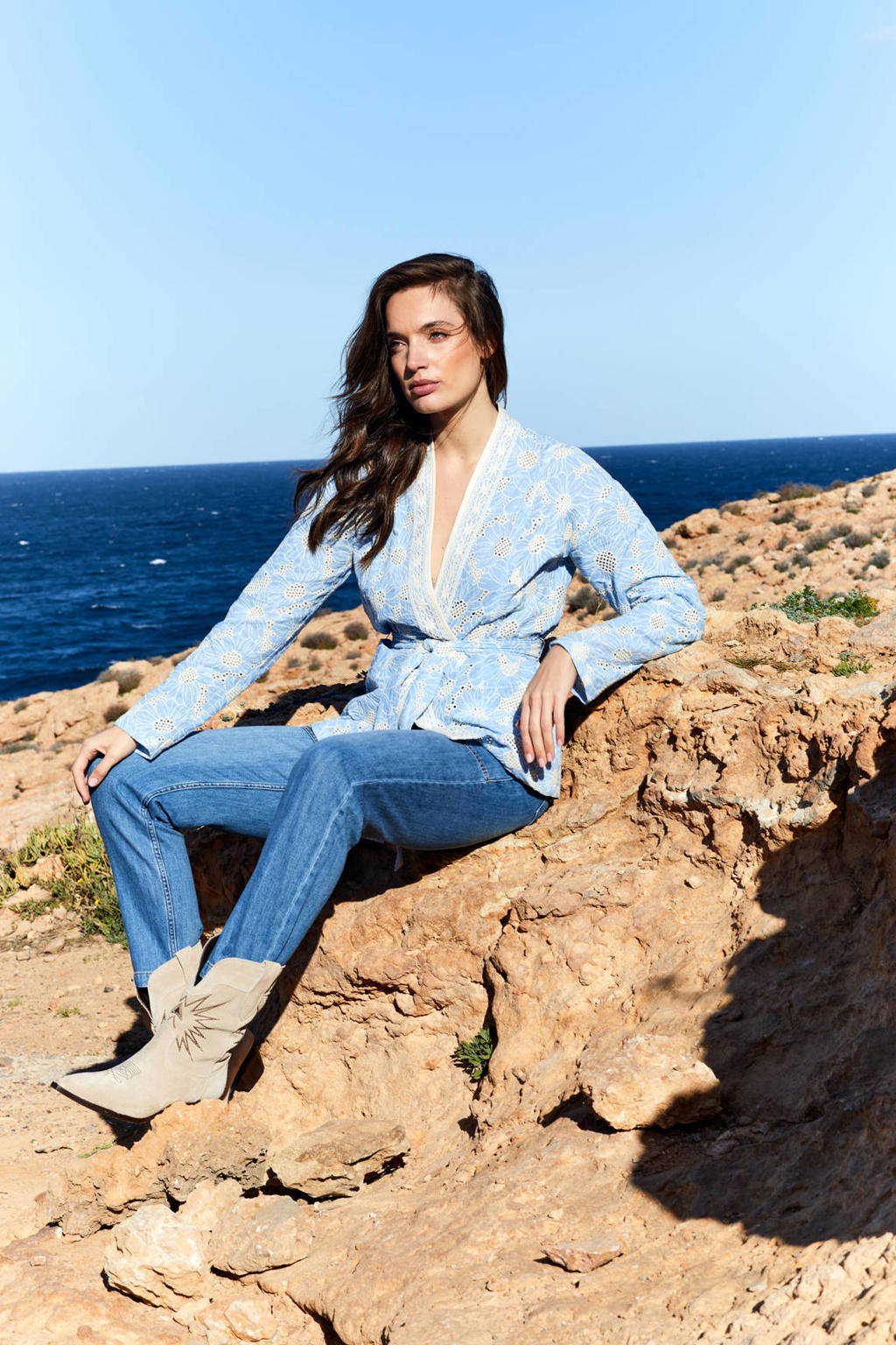 Anna by Anna van Toor gebloemde kimono blazer lichtblauw/wit | wehkamp