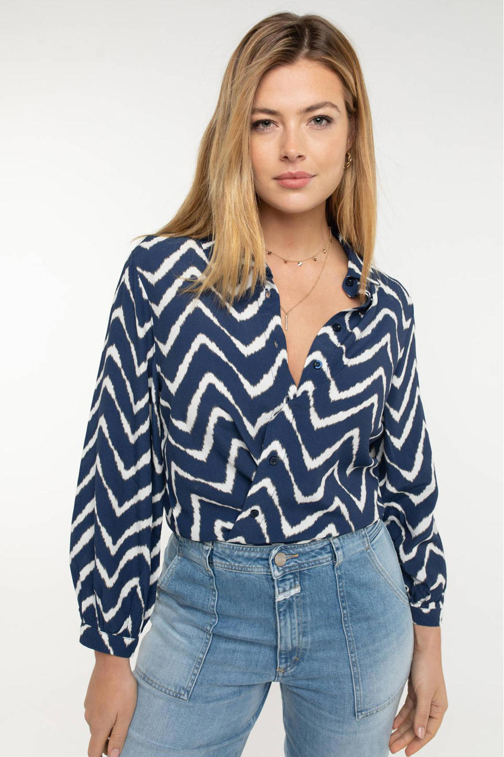 Anna by Anna van Toor blouse met grafische print en plooien blauw/wit ...