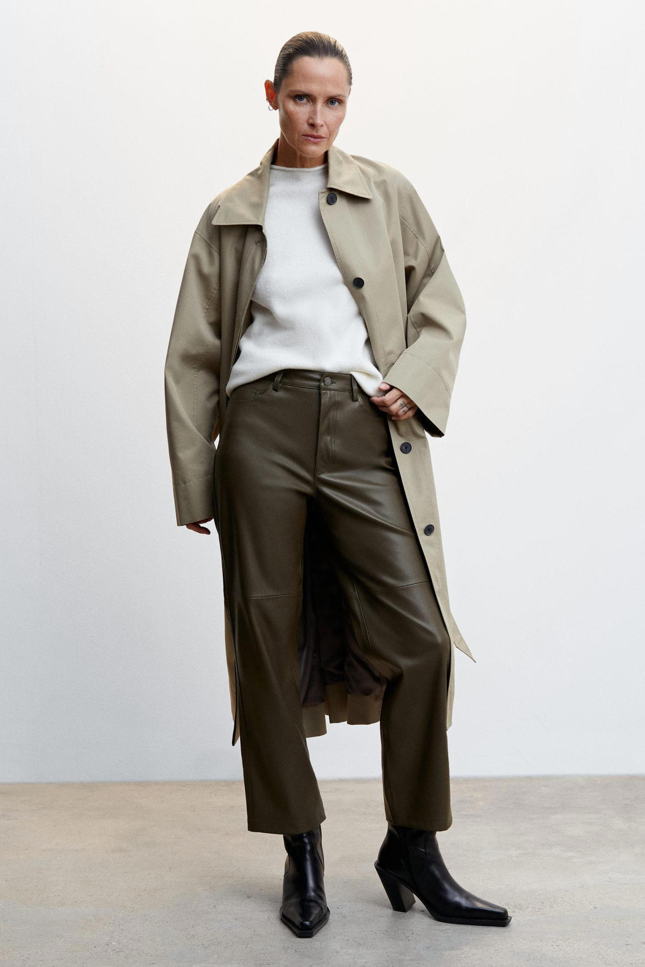 Mango imitatieleren cropped slim fit broek bruin | wehkamp