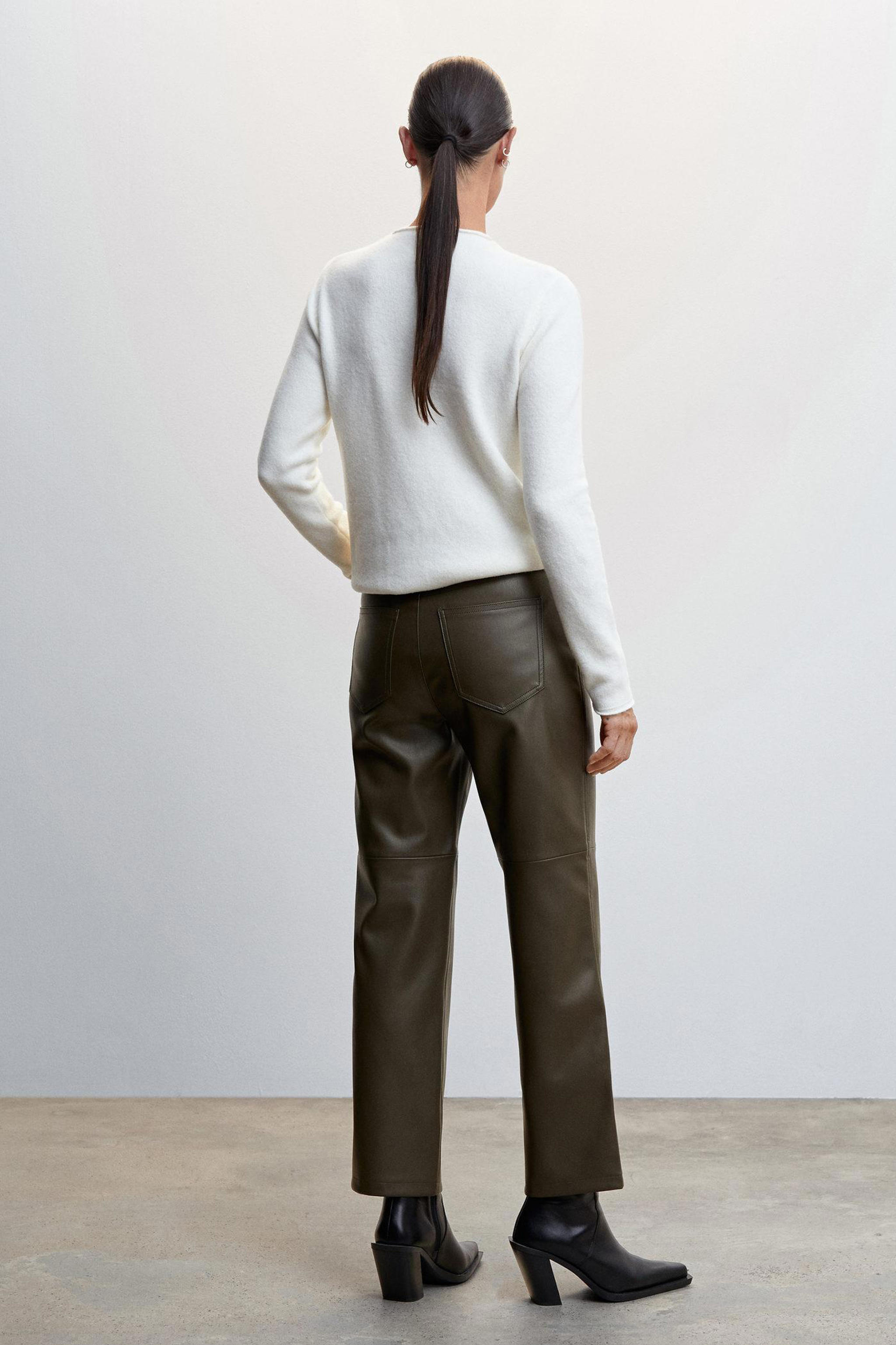 Mango imitatieleren cropped slim fit broek bruin | wehkamp