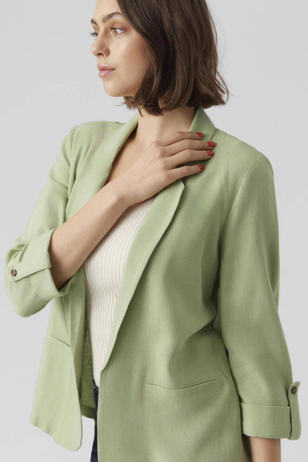 VERO MODA loose fit blazer VMJESMILO met linnen groen | wehkamp