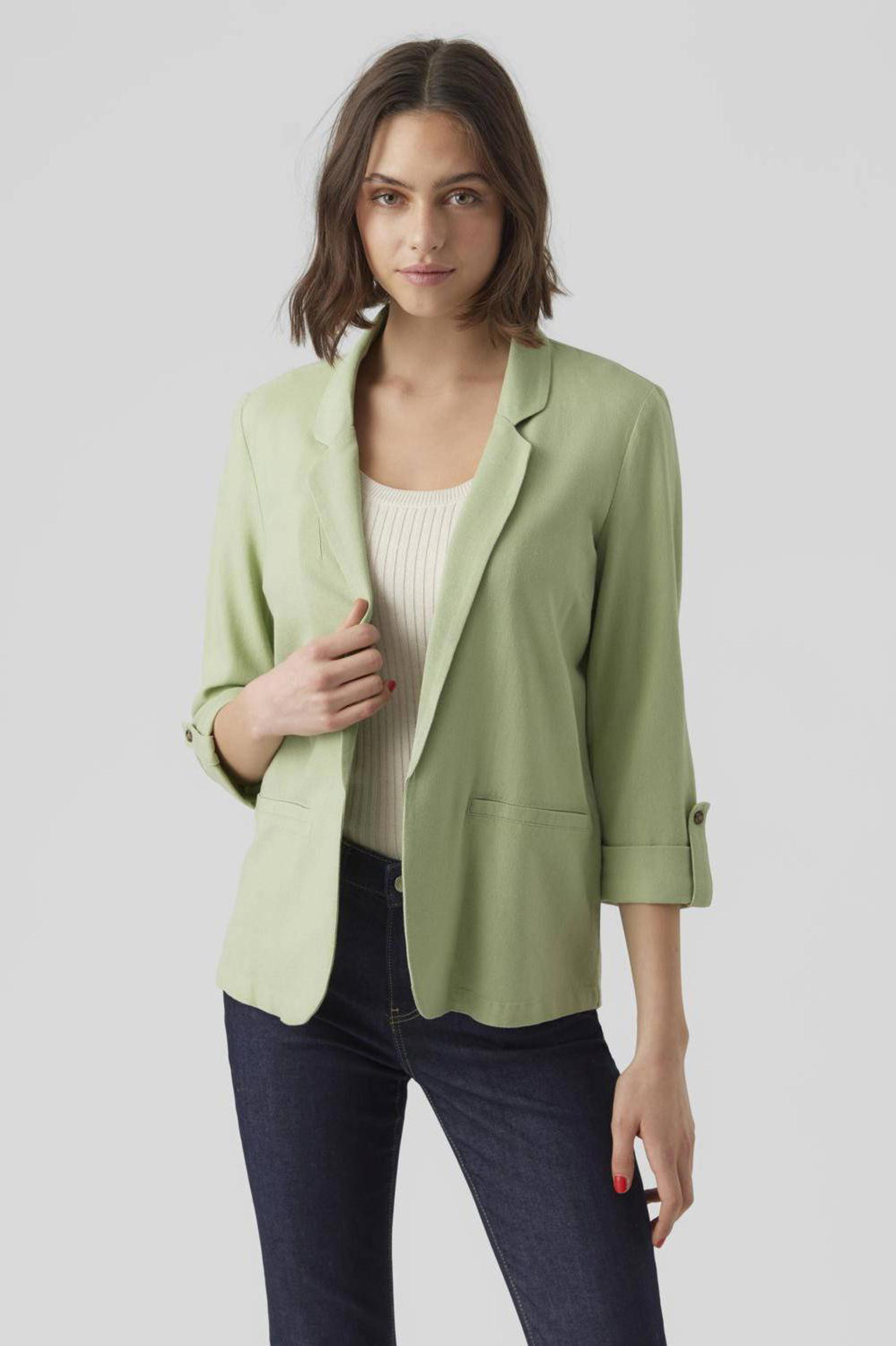 VERO MODA loose fit blazer VMJESMILO met linnen groen | wehkamp